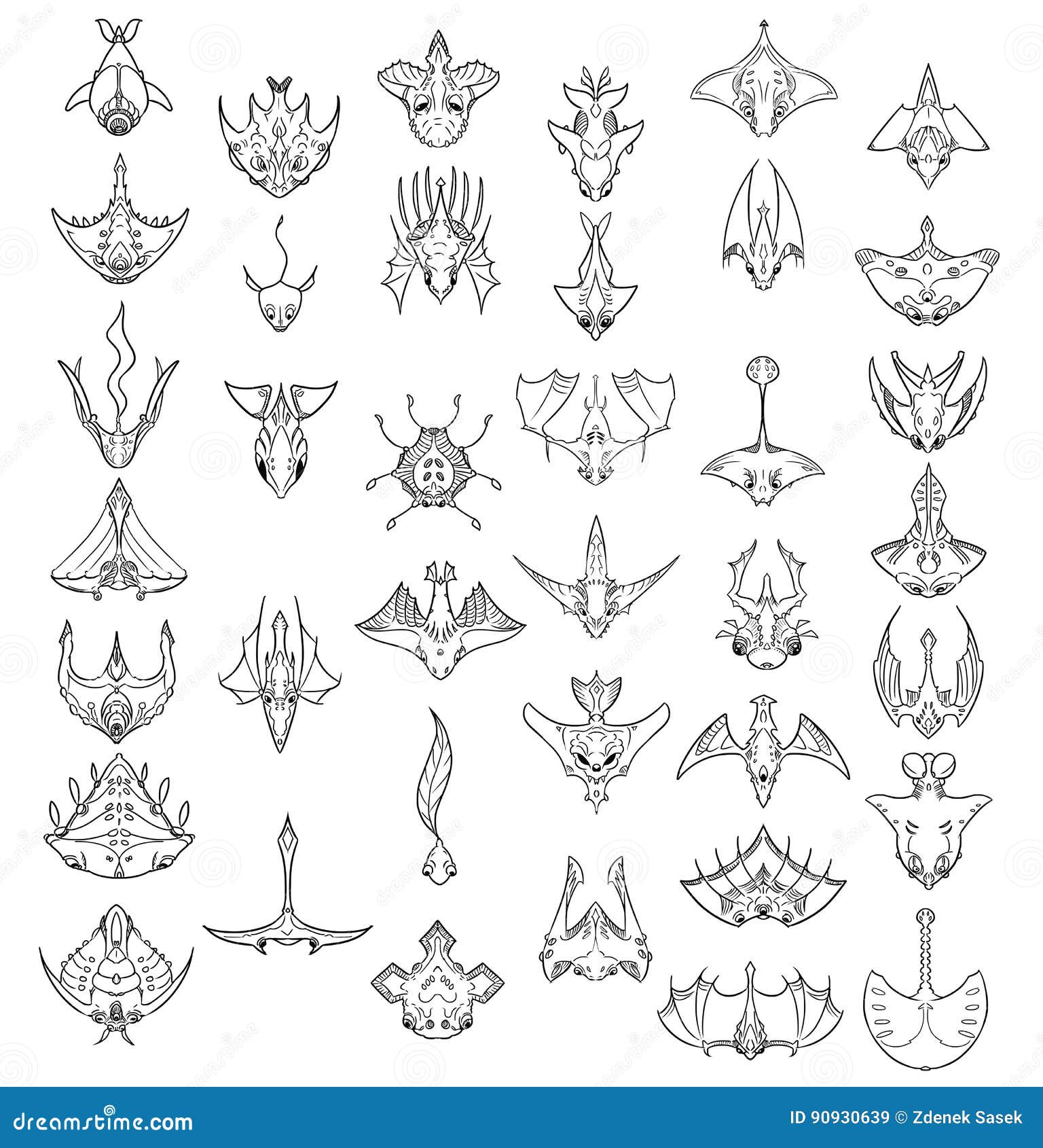 Large Set of Hand Drawn Top Down Cartoon Creatures and Monsters Stock ...