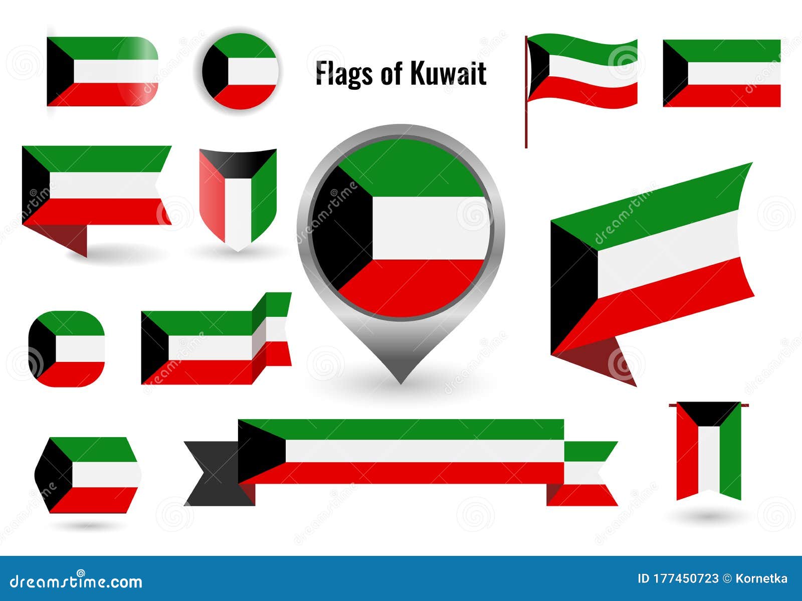 A Large Set of Icons and Signs with the Flag of the Kuwait. Stock ...