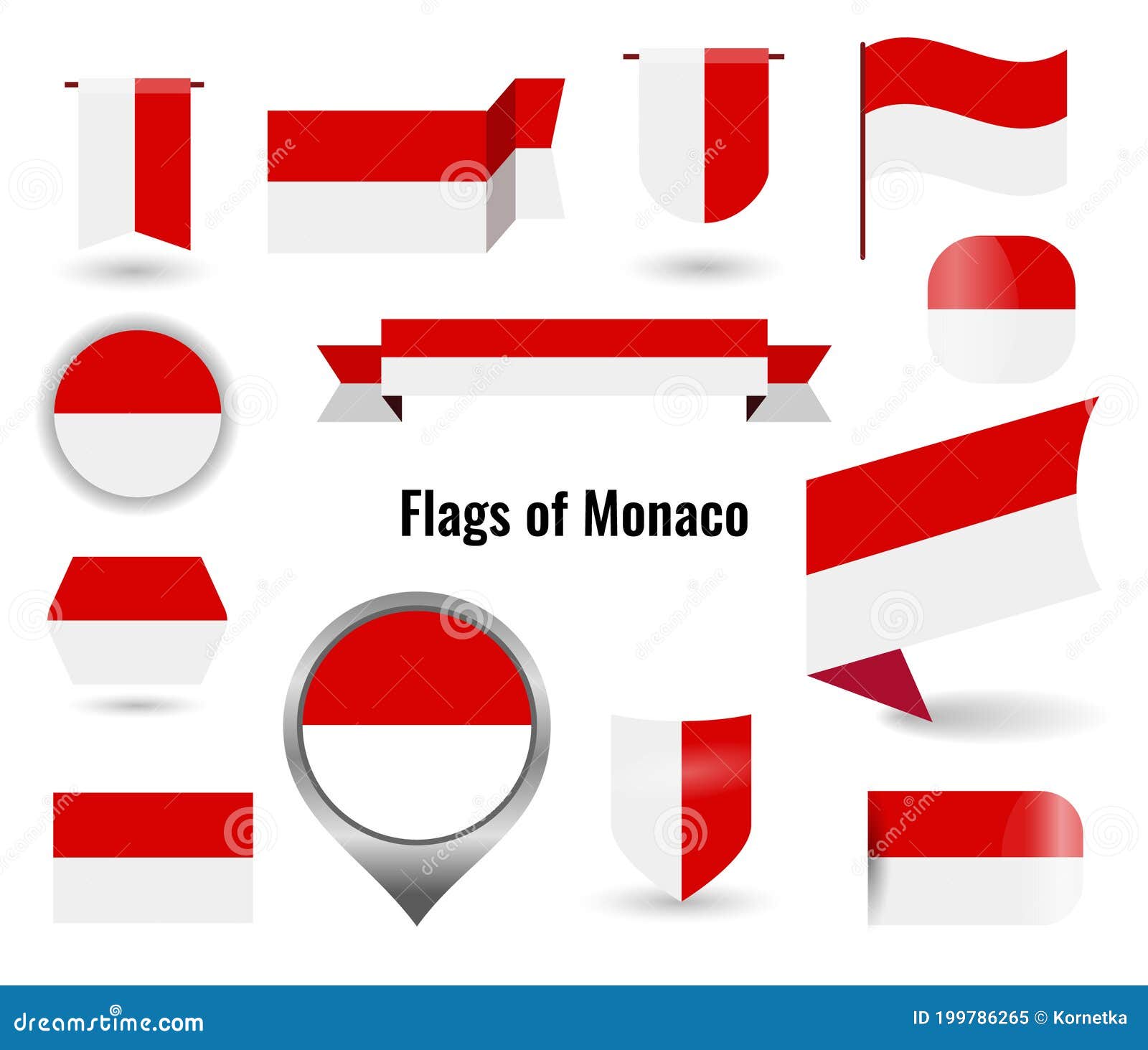 A Large Set of Icons and Signs with the Flag of the Monaco. Stock ...