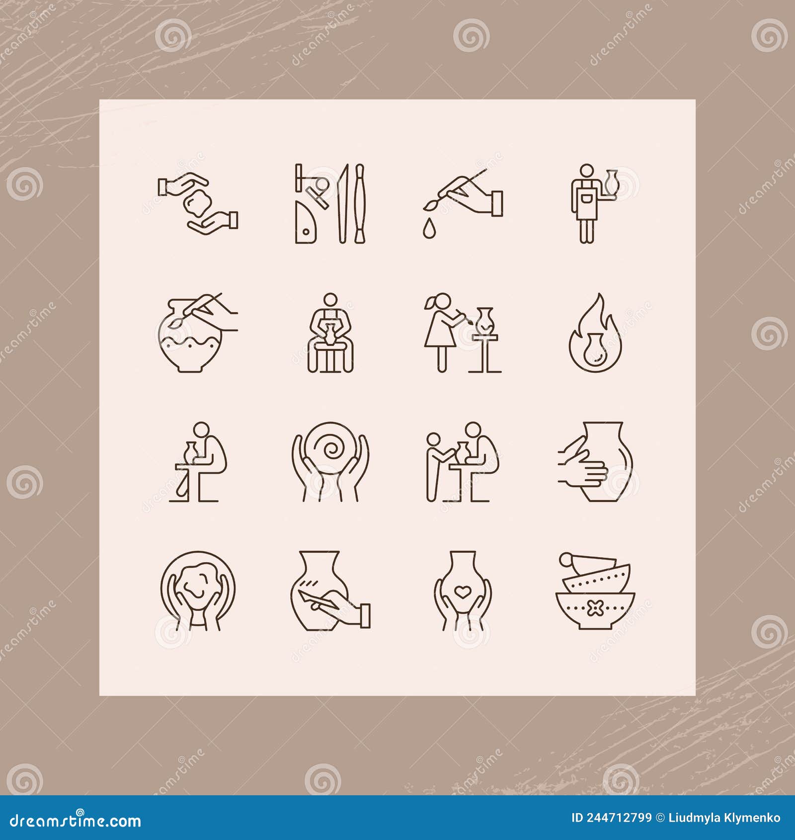 A Large Set of Icons on the Theme of Pottery. Icons in Linestyle for ...