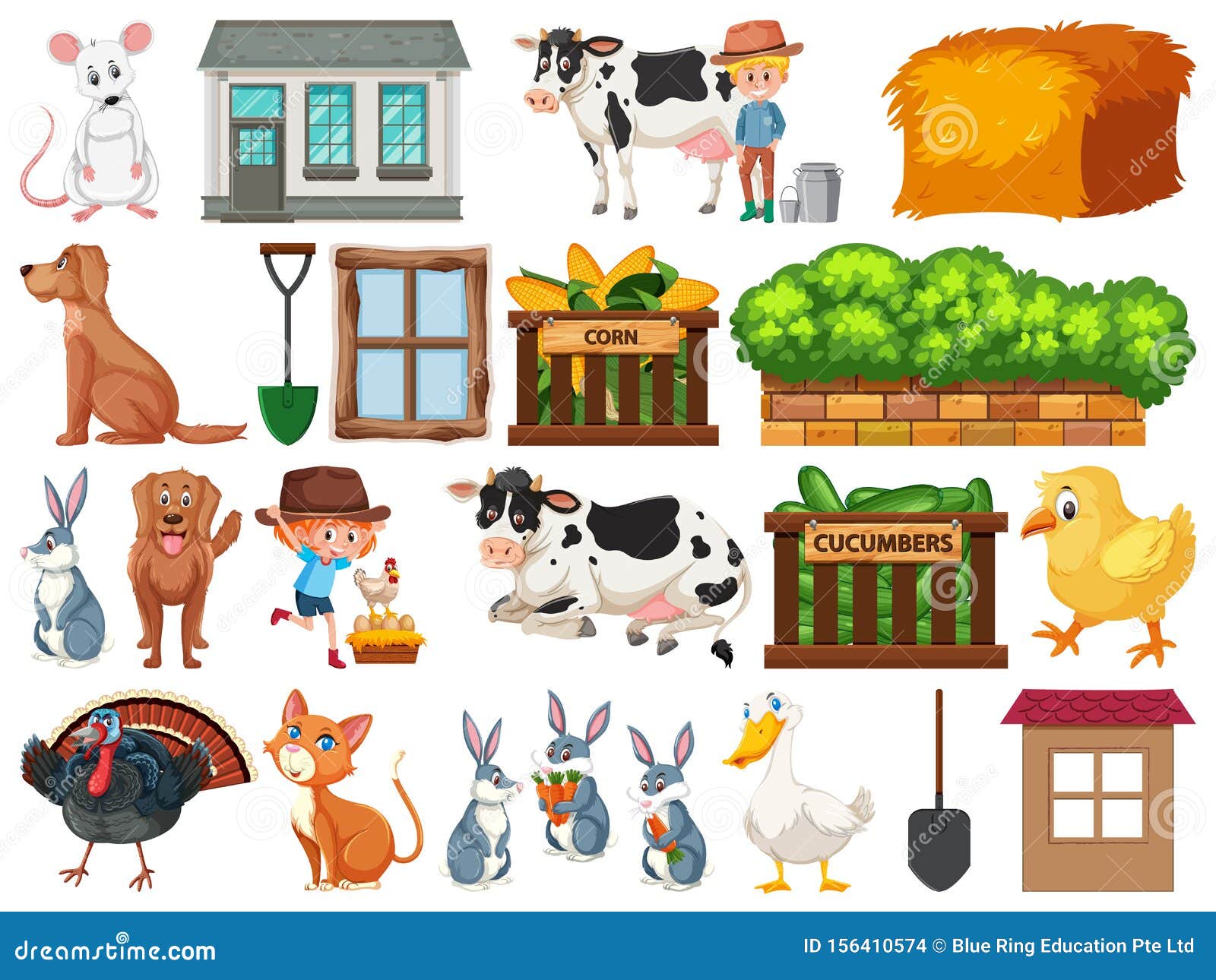 Large Set of Isolated Farm Objects Stock Vector - Illustration of ...