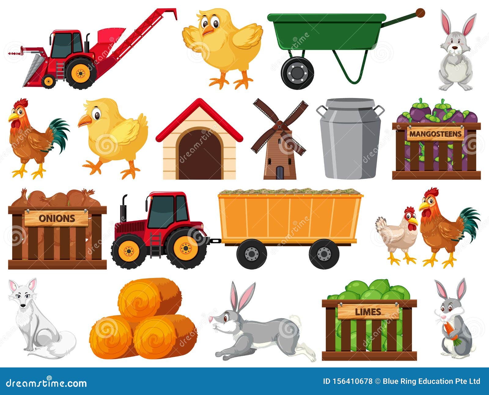 Large Set of Isolated Farm Objects Stock Vector - Illustration of mask ...