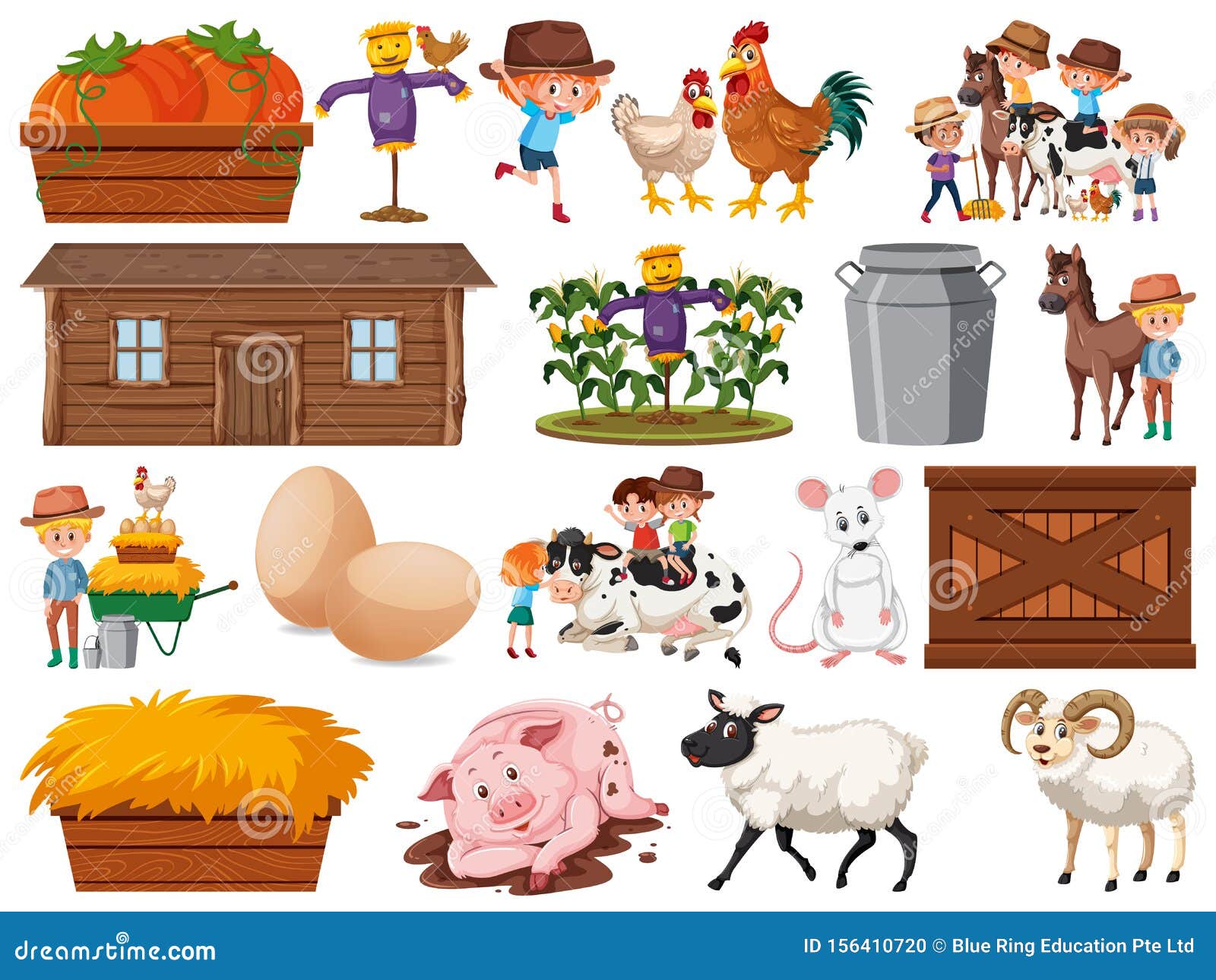 Large Set of Isolated Farm Objects Stock Vector - Illustration of ...