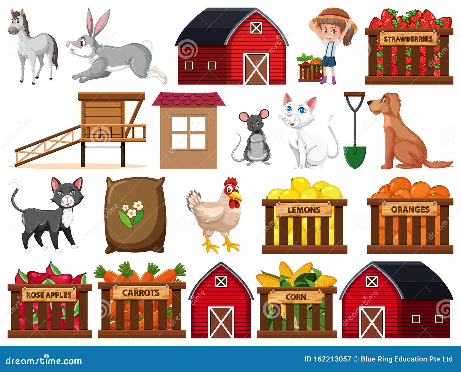 Large Set of Isolated Farm Objects Stock Vector - Illustration of ...