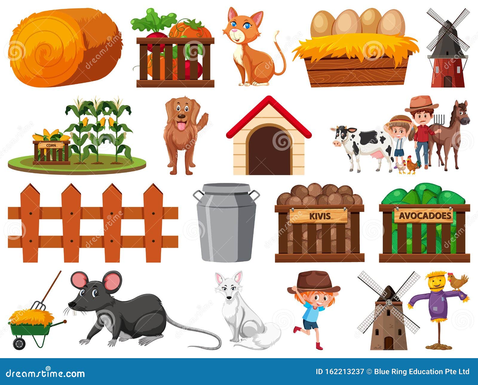 Large Set of Isolated Farm Objects Stock Vector - Illustration of ...