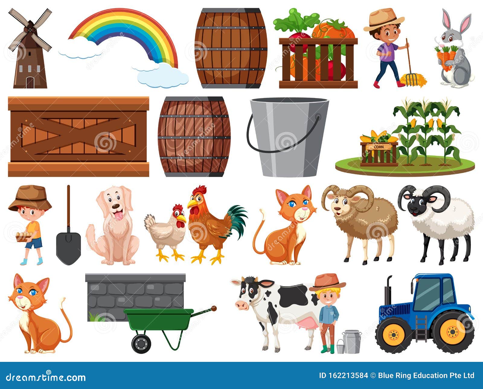 Large Set of Isolated Farm Objects Stock Vector - Illustration of ...