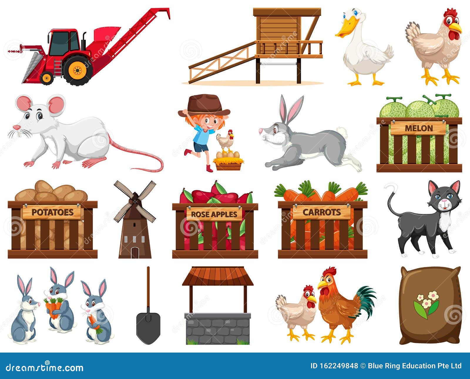 Large Set of Isolated Farm Objects Stock Illustration - Illustration of ...
