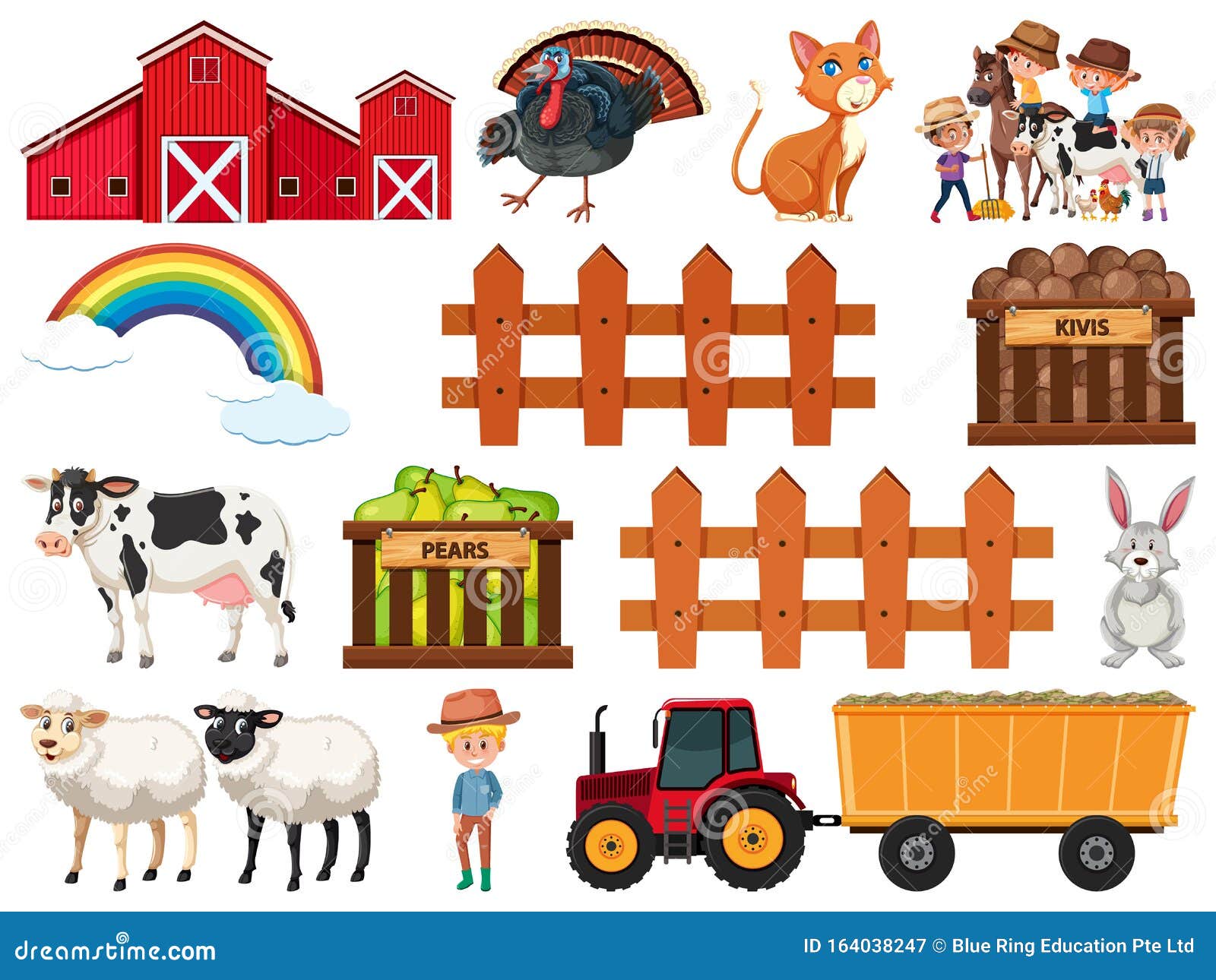 Large Set of Isolated Farm Objects Stock Vector - Illustration of ...