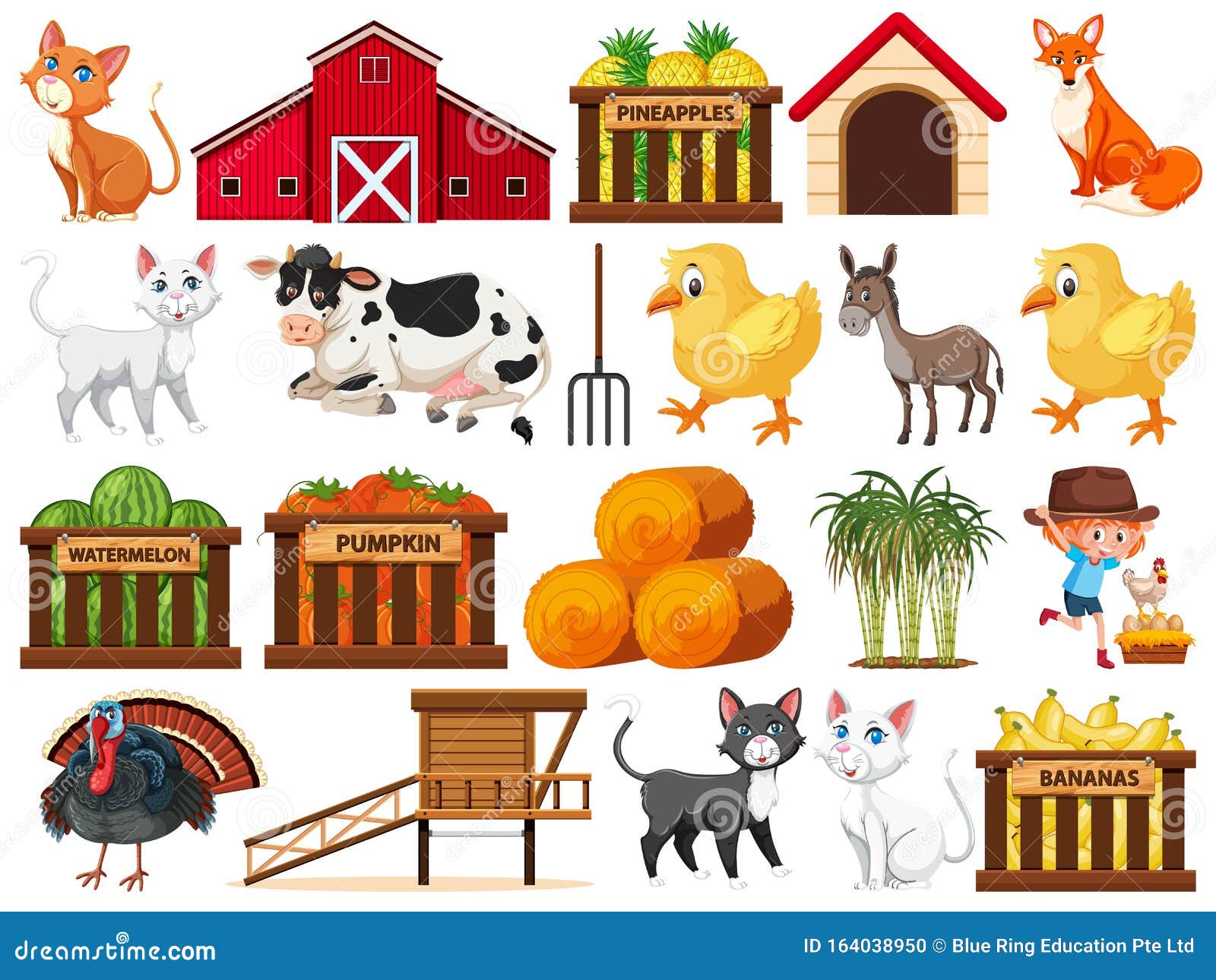 Large Set of Isolated Farm Objects Stock Vector - Illustration of ...