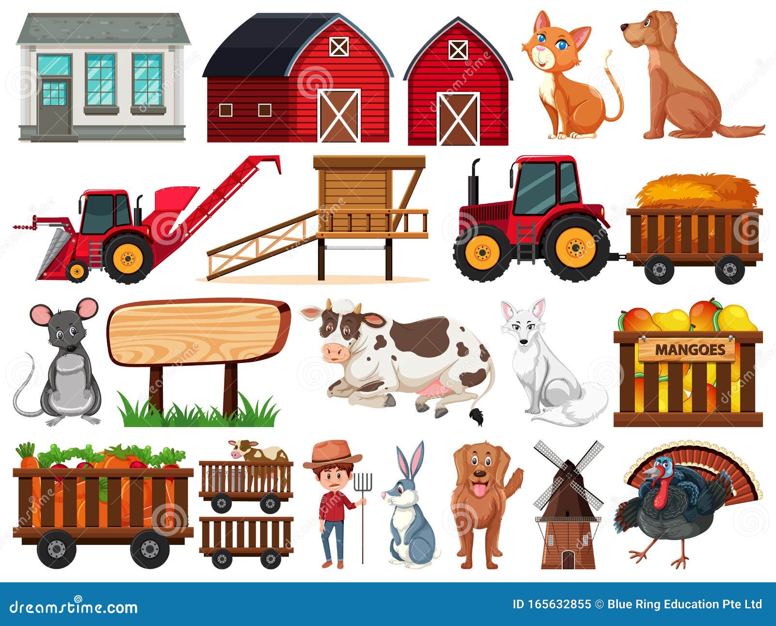 Large Set of Isolated Farm Objects Stock Image - Image of rural ...