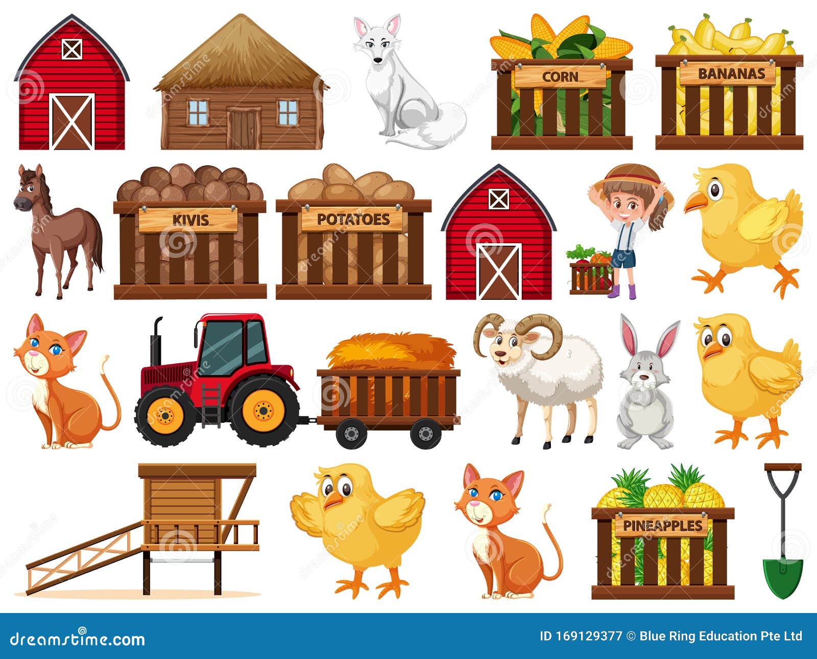 Large Set of Isolated Farm Objects Stock Vector - Illustration of ...
