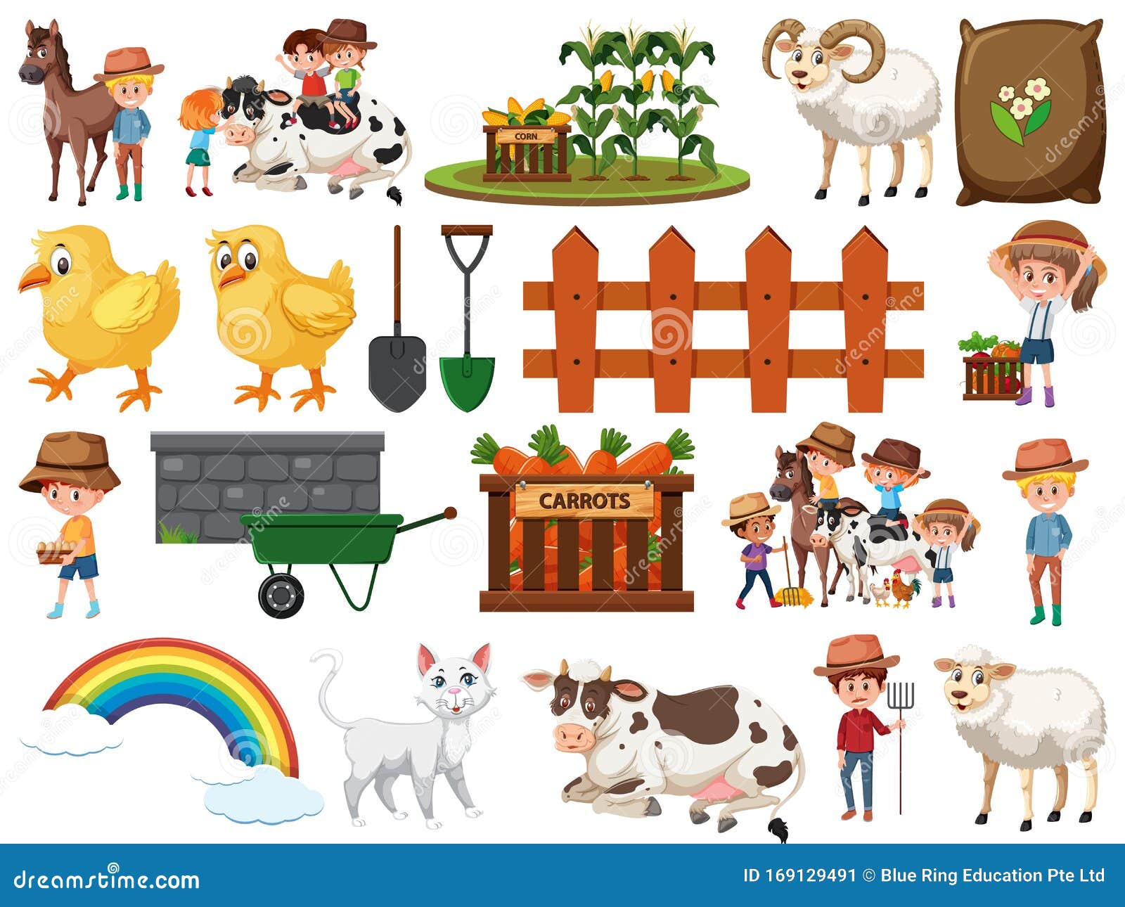 Large Set of Isolated Farm Objects Stock Vector - Illustration of color ...