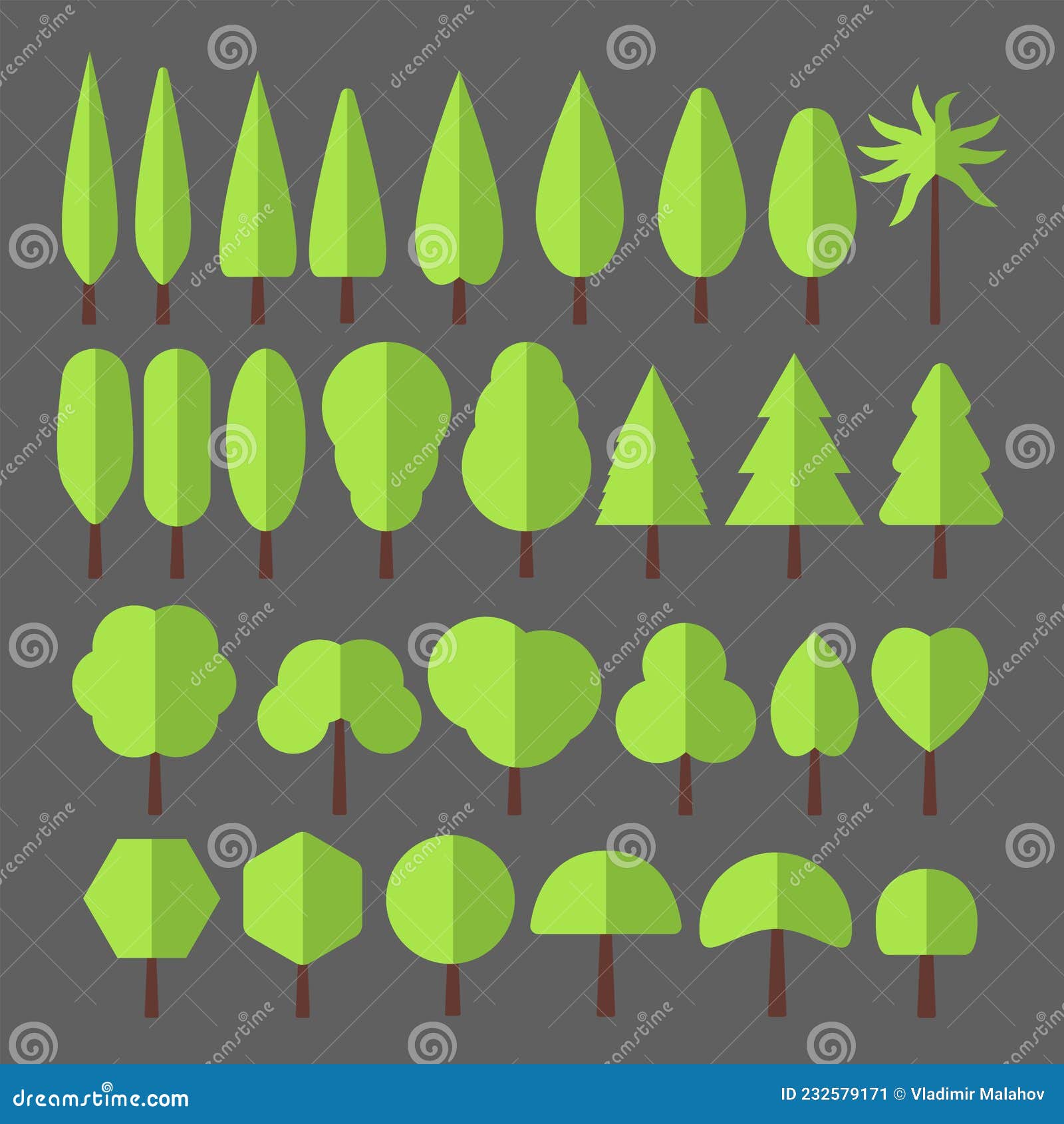 Large Set of Isolated Icons of Trees in High Resolution. Stock Vector ...