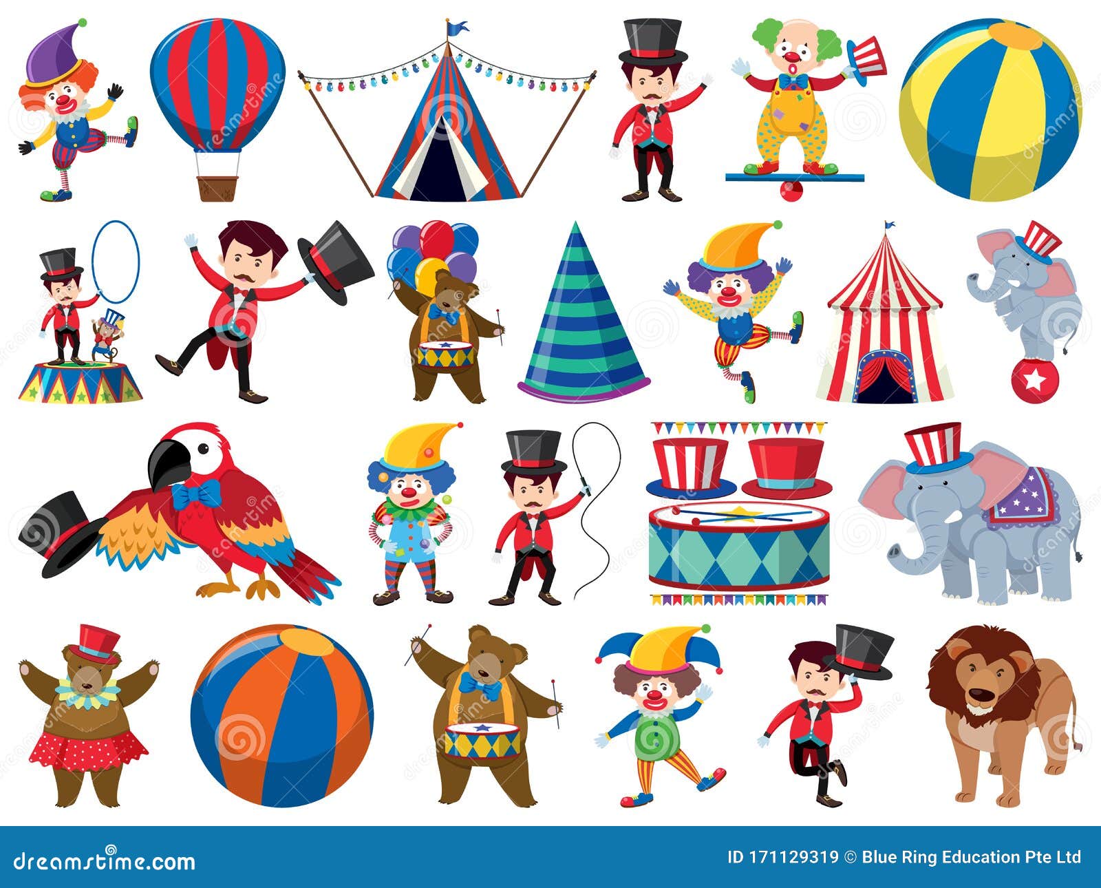 Large Set of Isolated Objects of Circus Stock Illustration ...