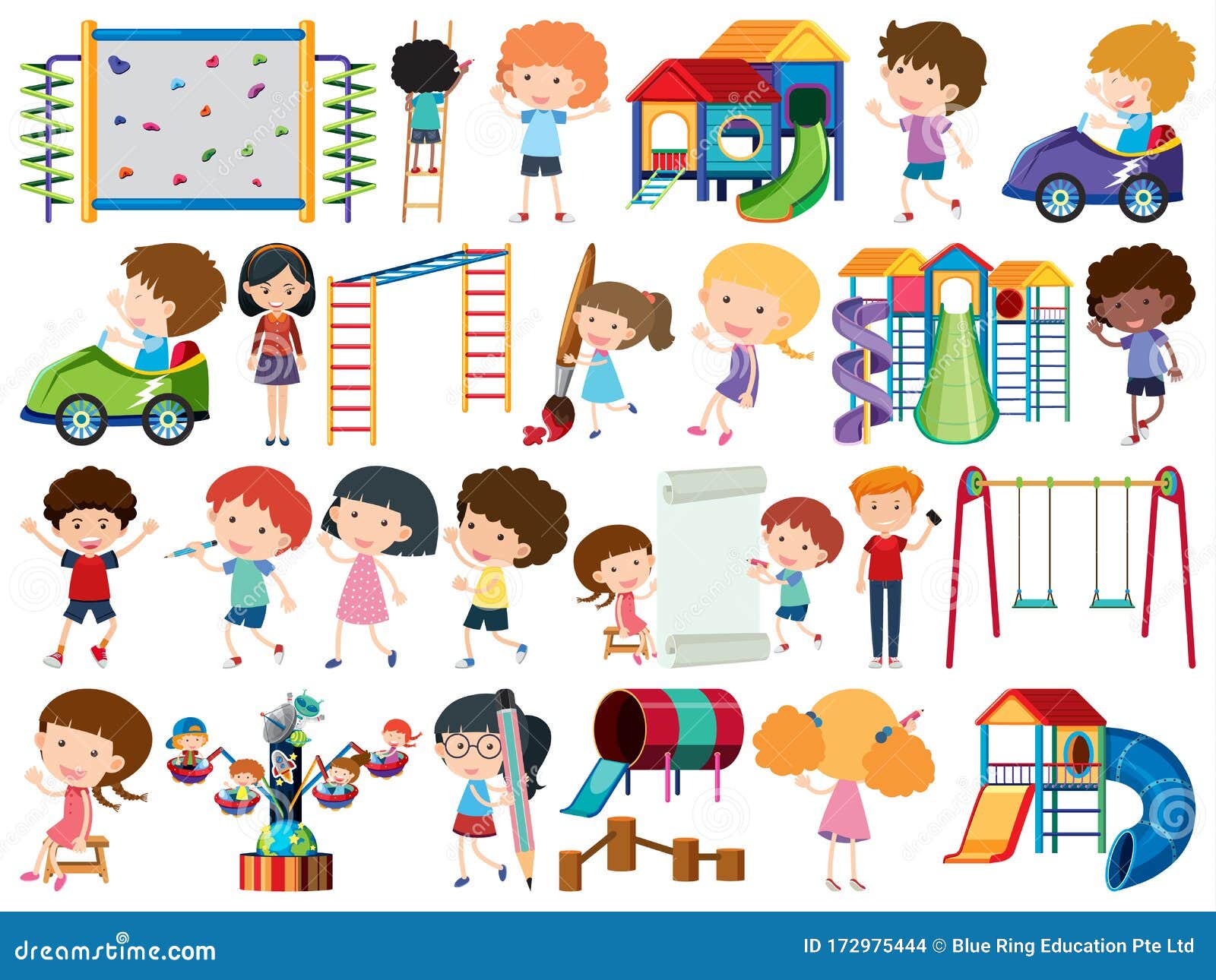 Large Set of Isolated Objects of Happy Kids Stock Vector - Illustration ...