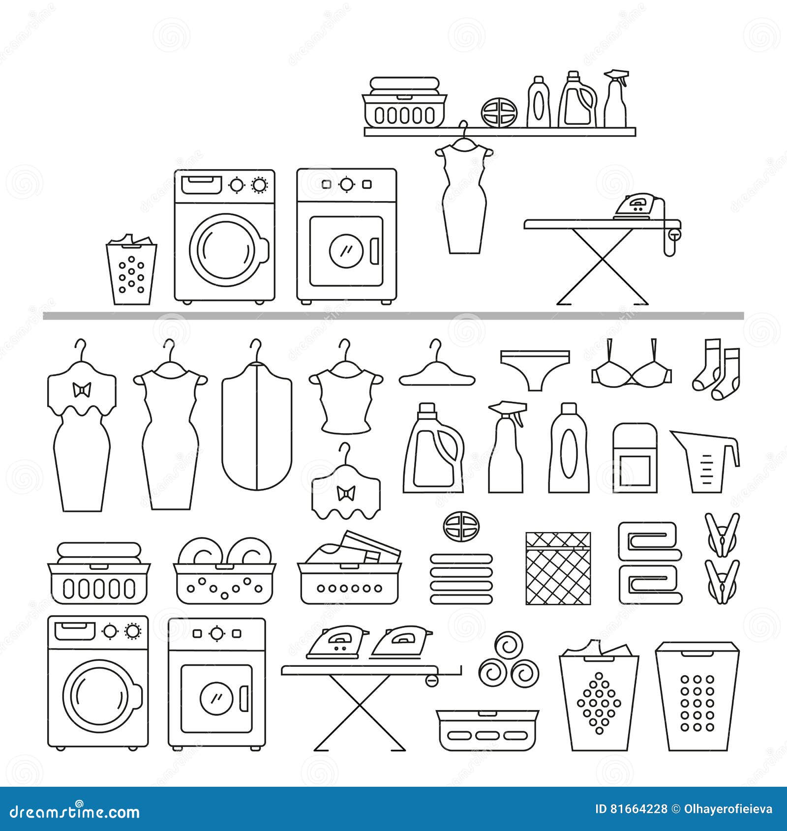 A Large Set of Laundry Icons. Stock Illustration - Illustration of ...