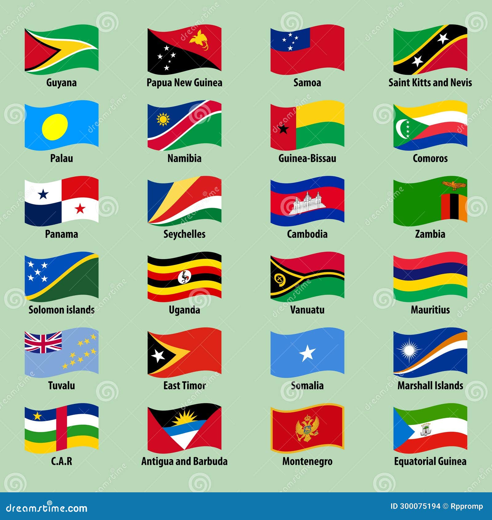 Large Set of National Flags of Countries in Wavy Style on a Bright ...