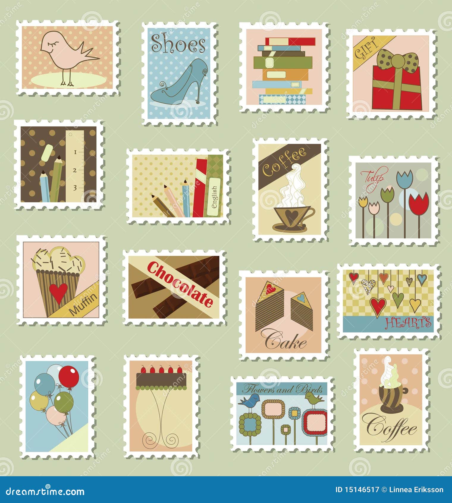 Large Set Of Postage Stamps Cartoon Vector | CartoonDealer.com #15146517