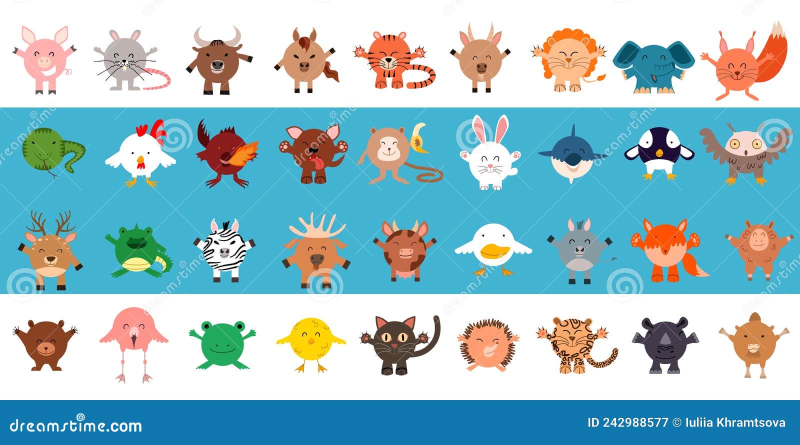 A Large Set of Round-shaped Animals. Vector Illustration Stock ...