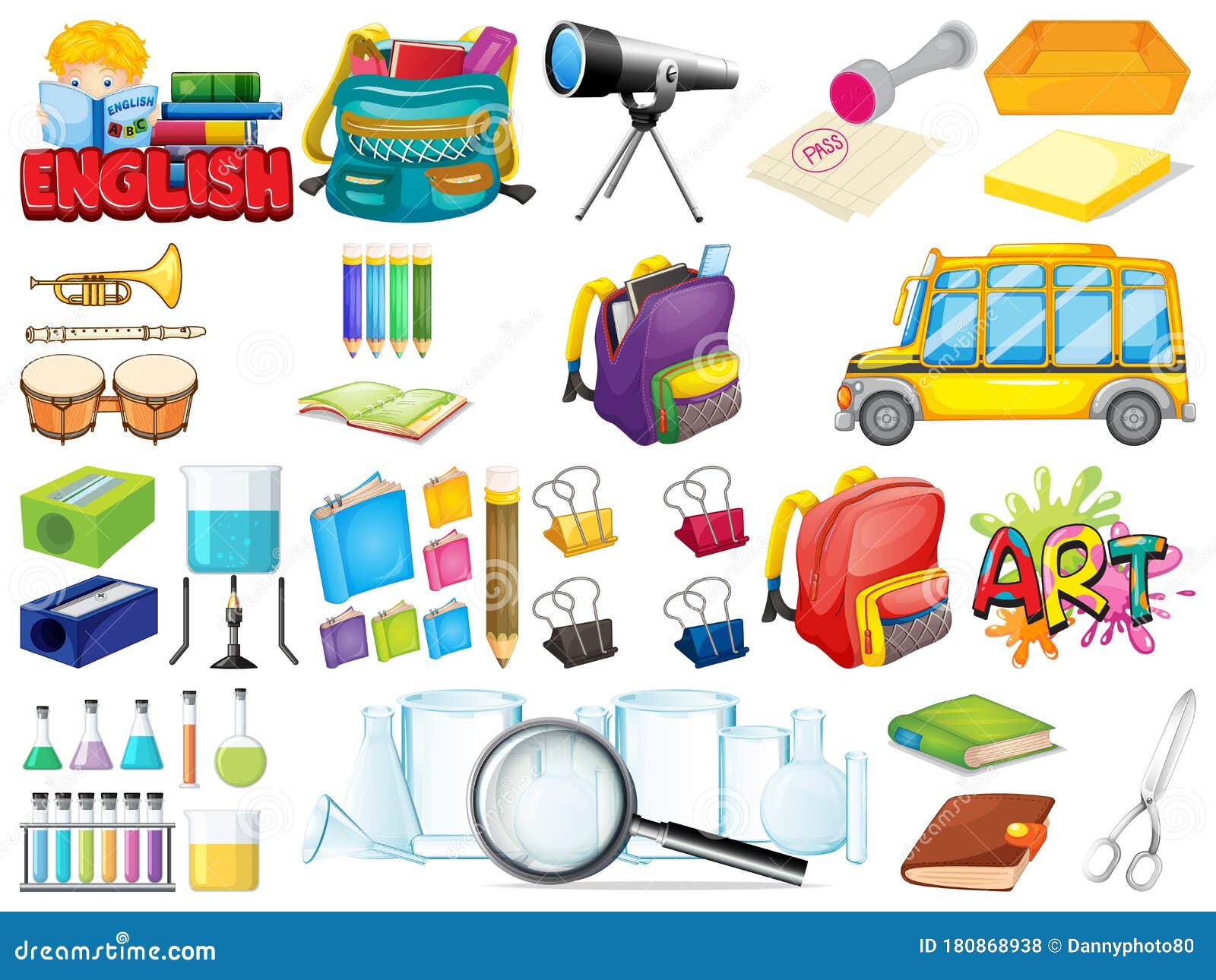 Large Set of School Items on White Background Stock Vector ...