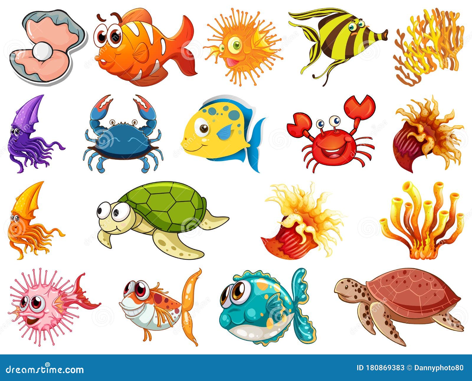 Large Set of Sea Creatures on White Background Stock Vector ...