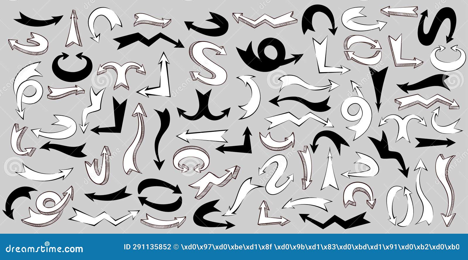 Set Of Thick Arrows Various Shapes And Coors. Hand Drawn Artistic Notes ...