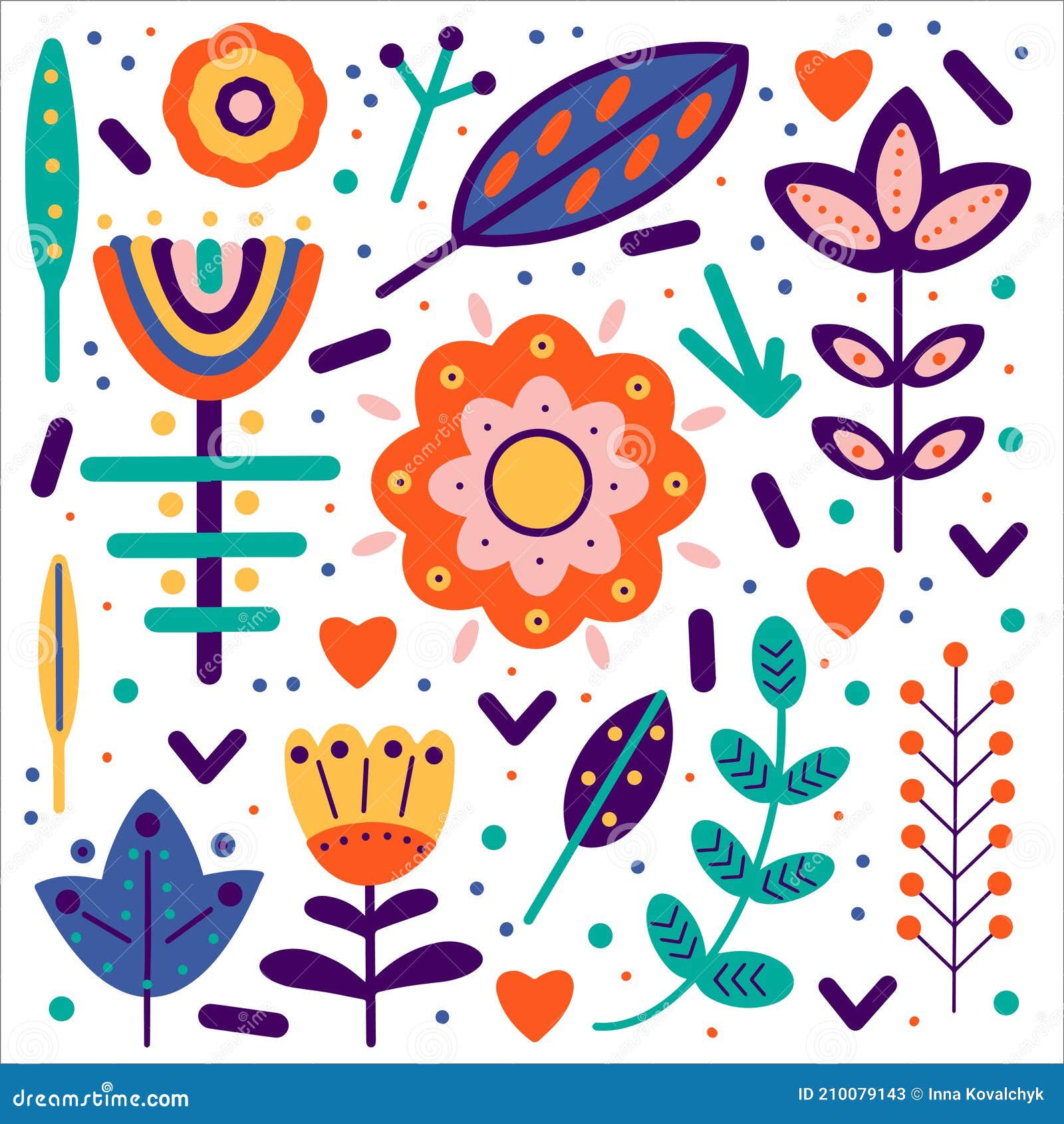 Large Set of Spring and Summer Elements with Flowers. Vector ...