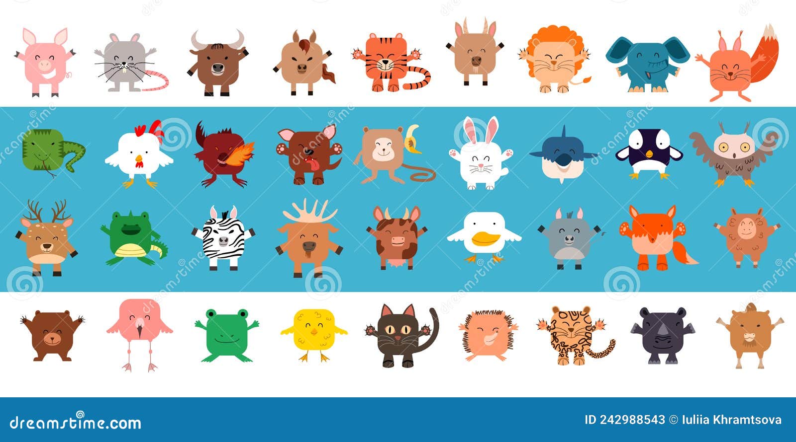 A Large Set of Square-shaped Animals. Vector Illustration Stock ...