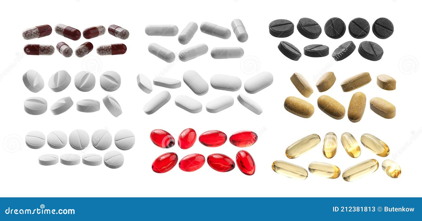 Large Set of Tablets and Capsules Isolated on a White Background Stock ...