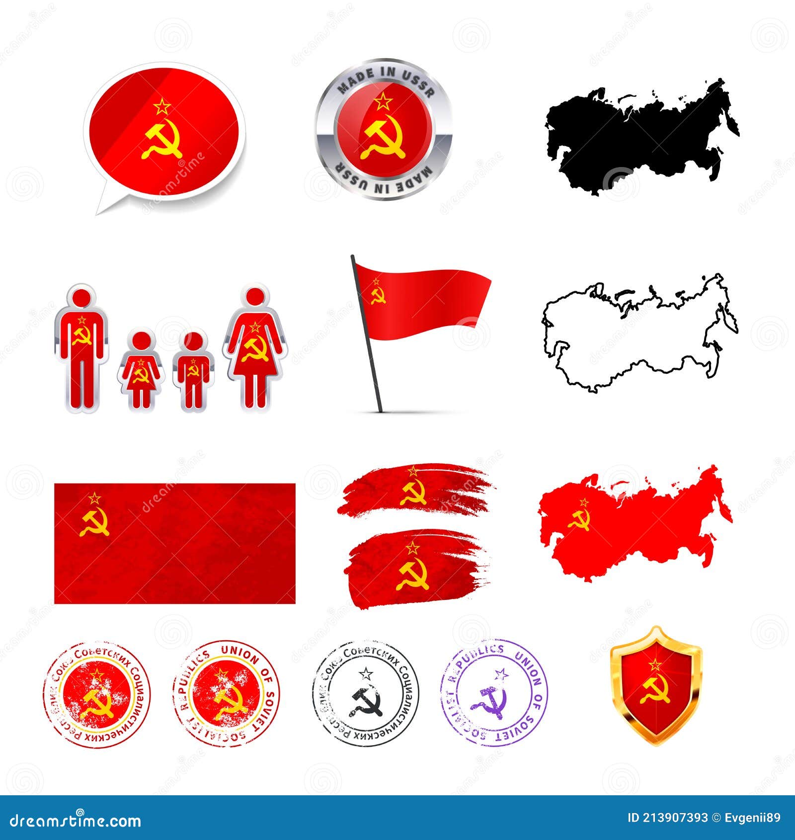 Large Set of USSR Infographics Elements with Flags, Maps and Badges on ...