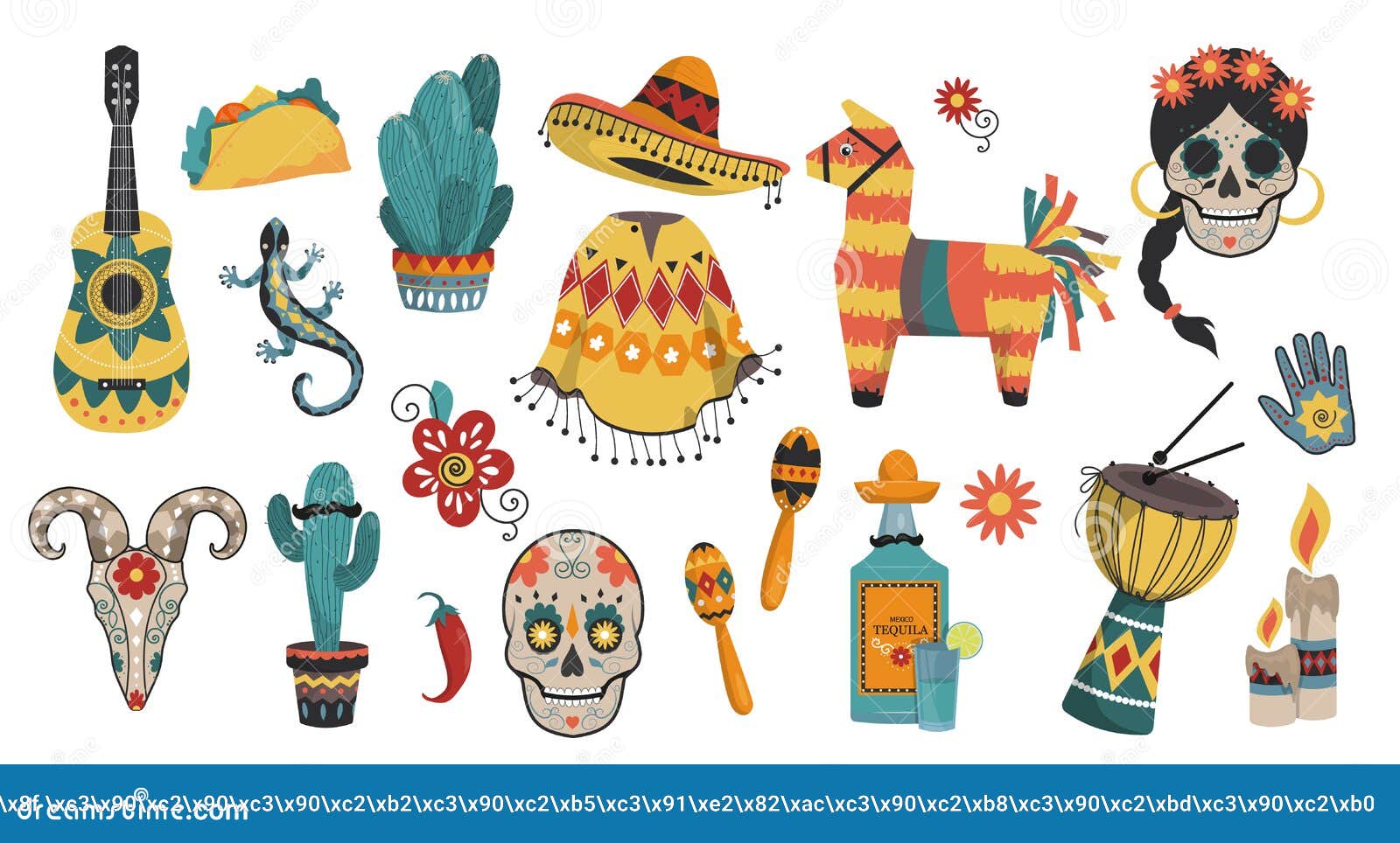 A Large Set of Various Mexican Elements Stock Illustration ...