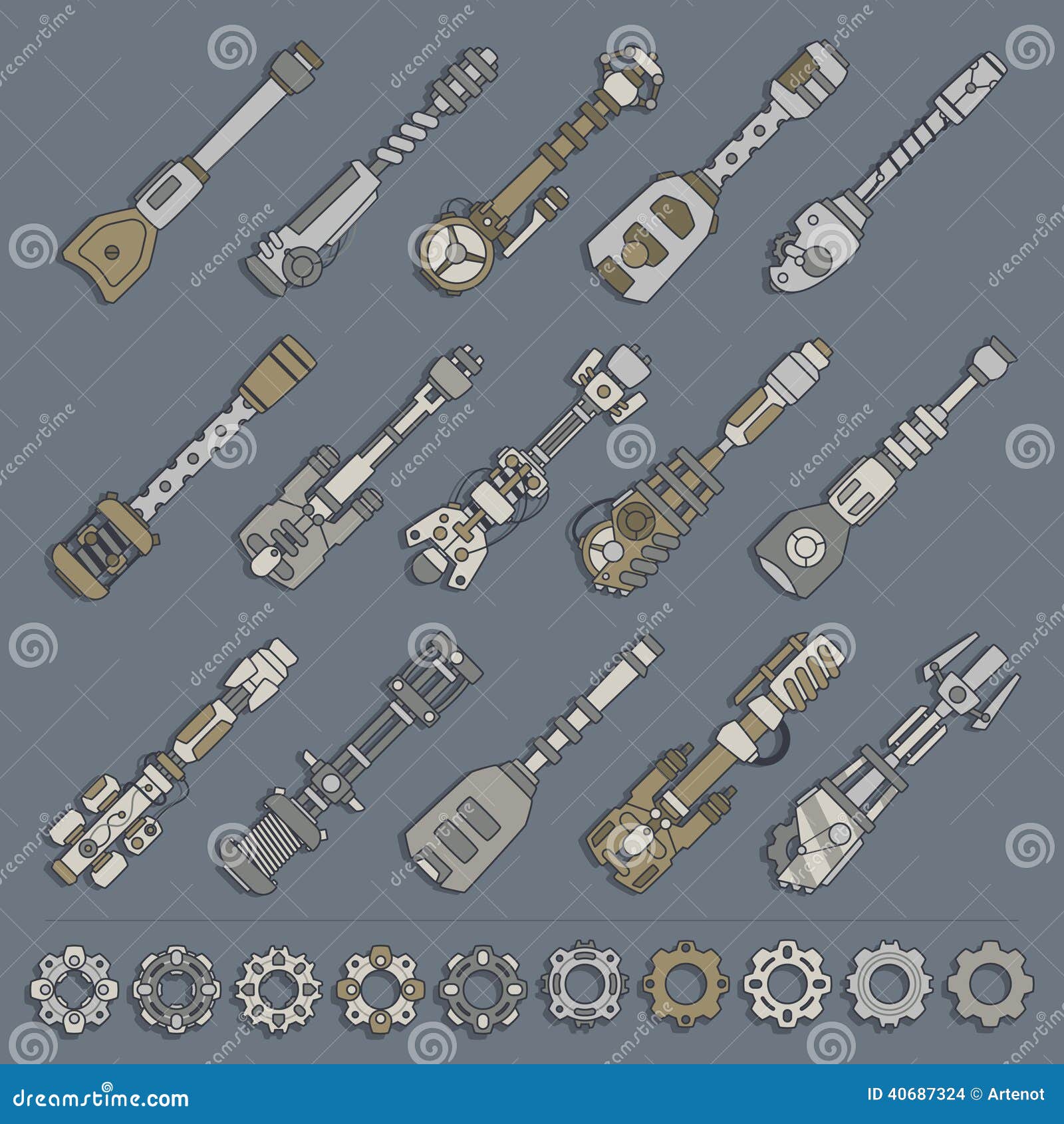 Large Set of Weapons and Gears Stock Vector - Illustration of icon ...
