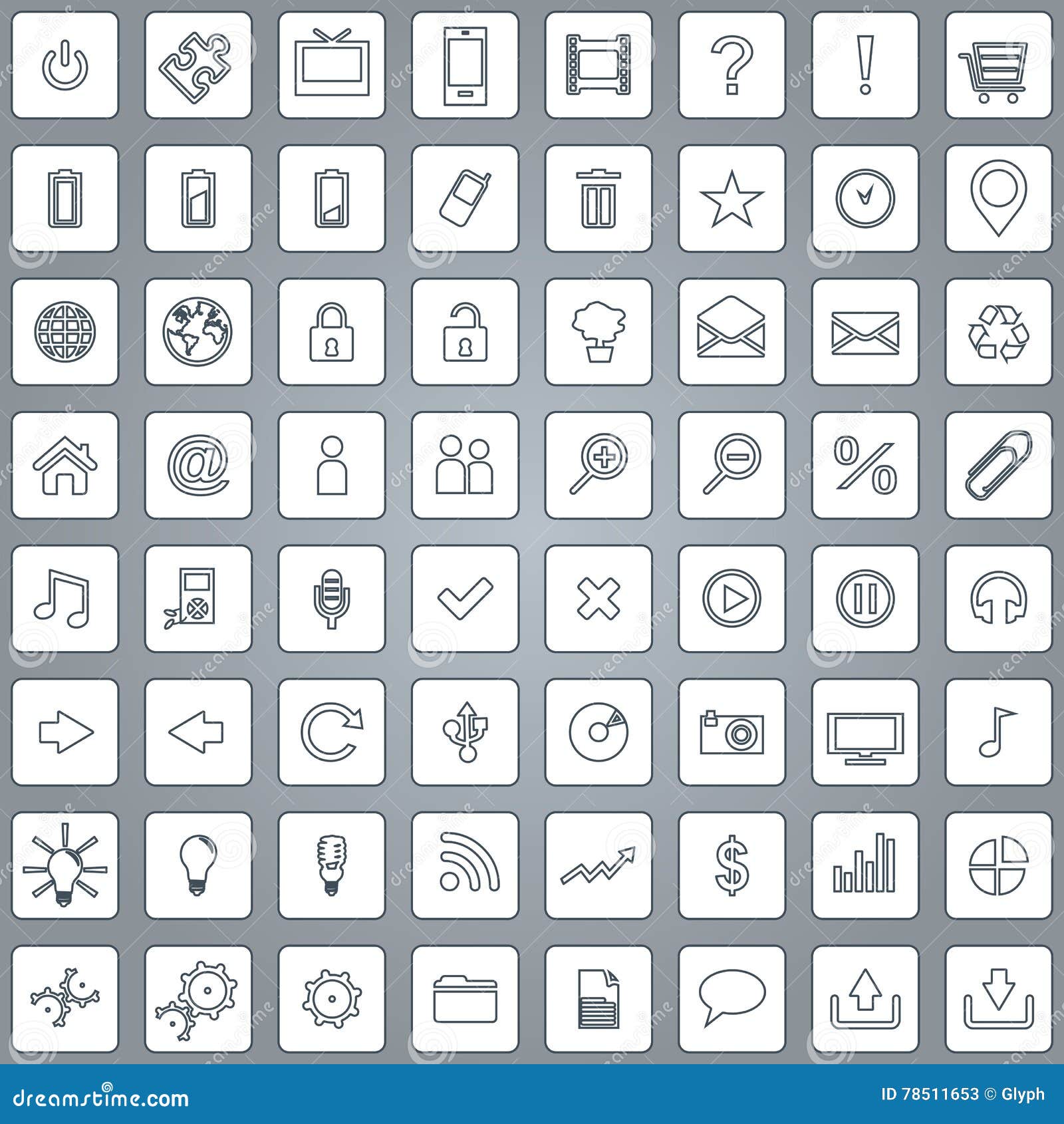 Large Set of White Elegant Lineart Web Icons Stock Vector ...