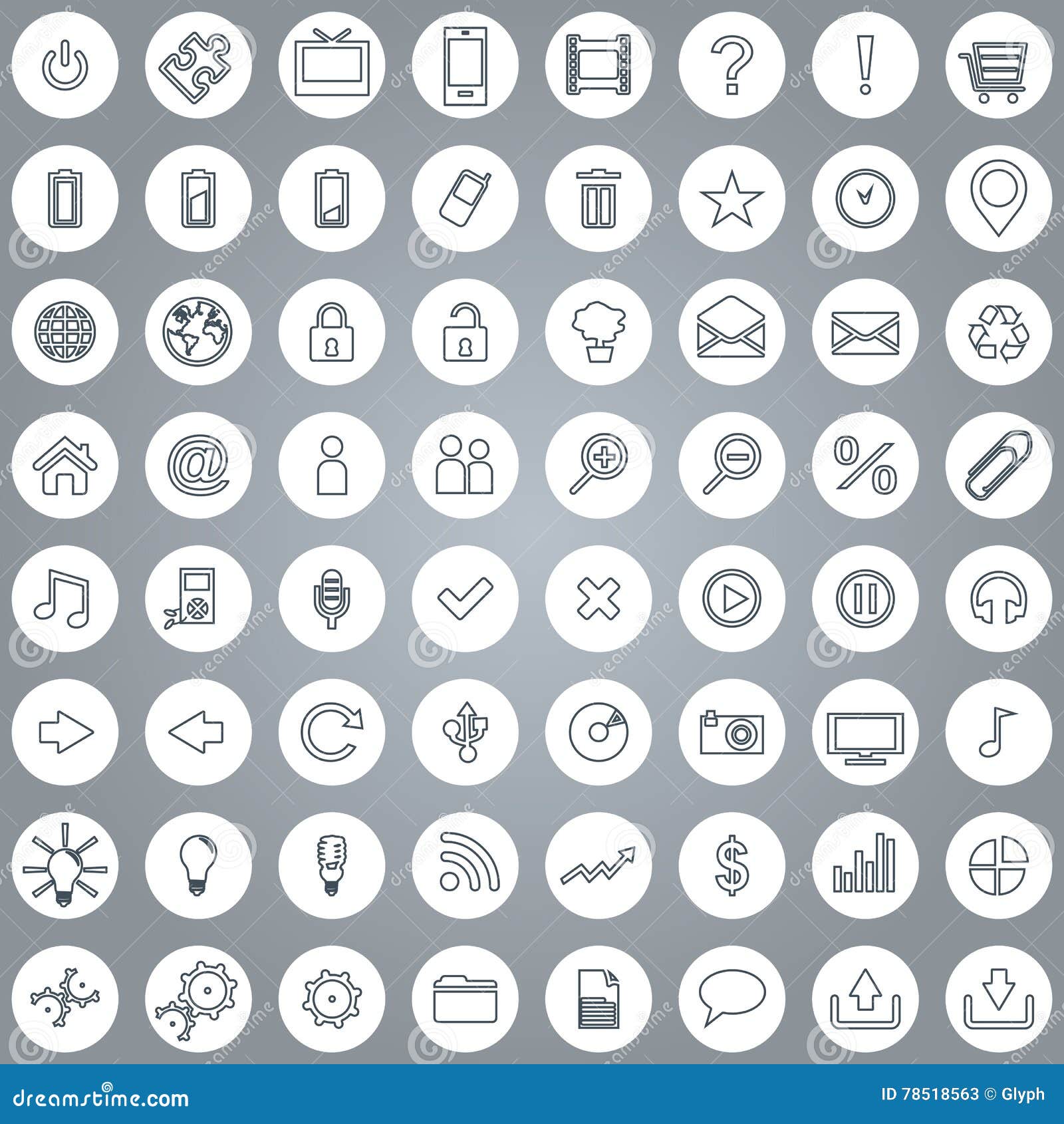 Large Set of White Elegant Lineart Web Icons Stock Vector ...