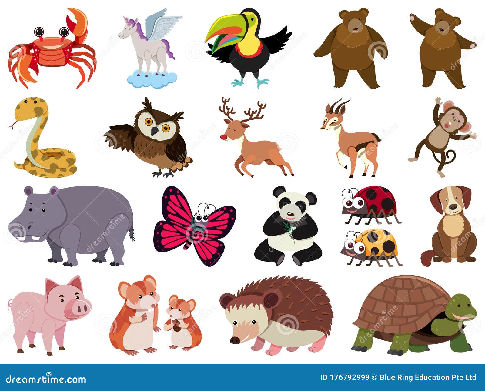 Large Set of Wild Animals on White Background Stock Vector ...