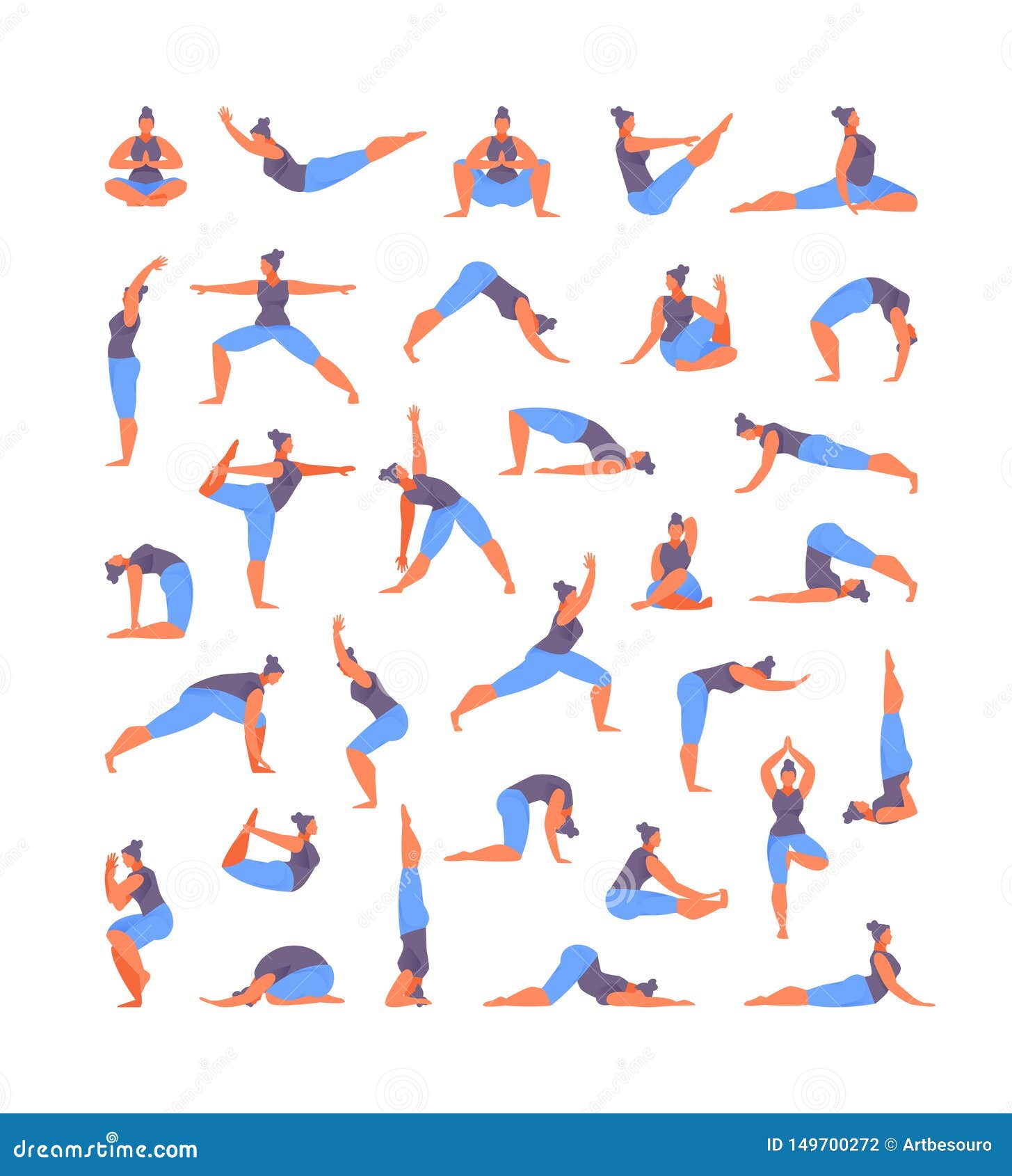 Large set of yoga asanas stock vector. Illustration of silhouette ...