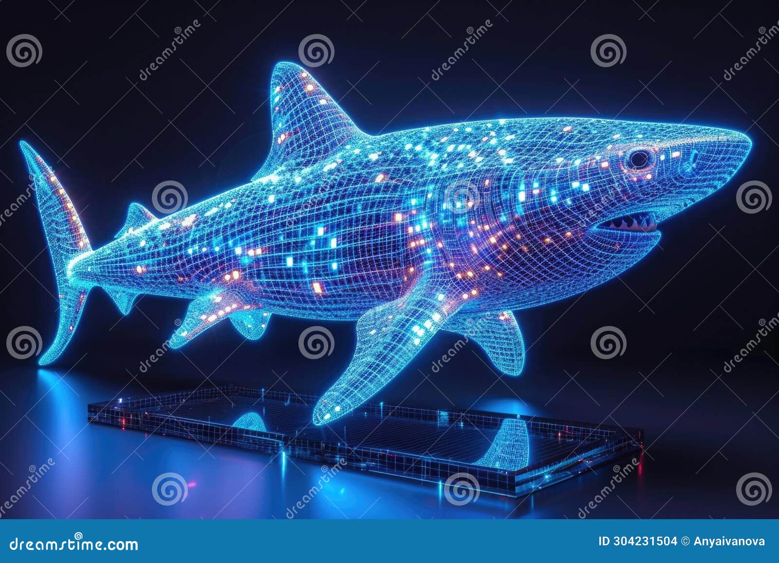 A Large Shark Made Out of Neon Lights Artificial Glowing Object ...