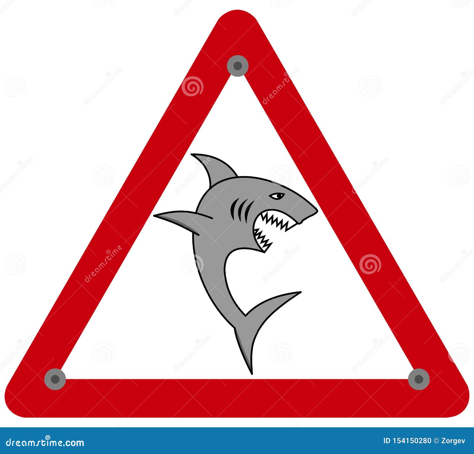 A Large Shark with an Open Jaw and Sharp Teeth in a Danger Sign Stock ...