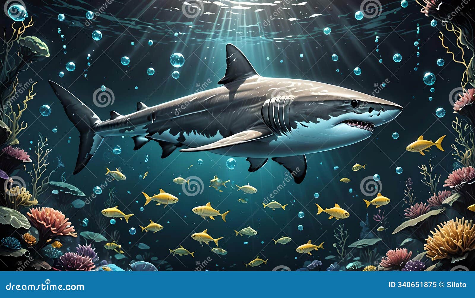 Large Shark Swimming Under the Sea Surface Stock Illustration ...