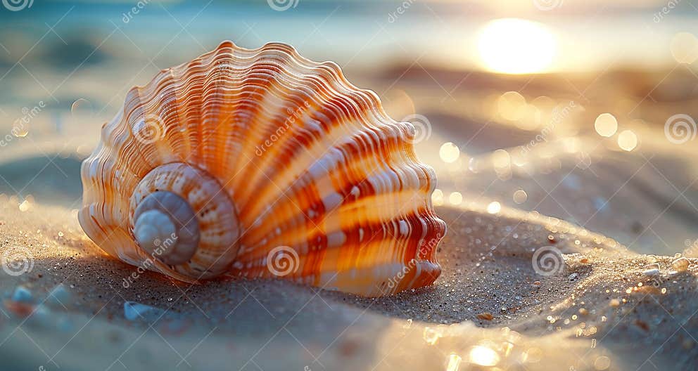 A Large Shell is Laying on the Sand, with the Sun Shining on it Stock ...