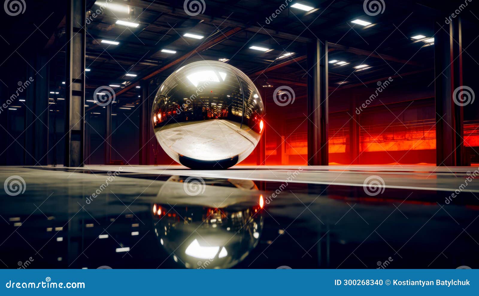 Large Shiny Ball Sitting in the Middle of Room with Reflection on the ...