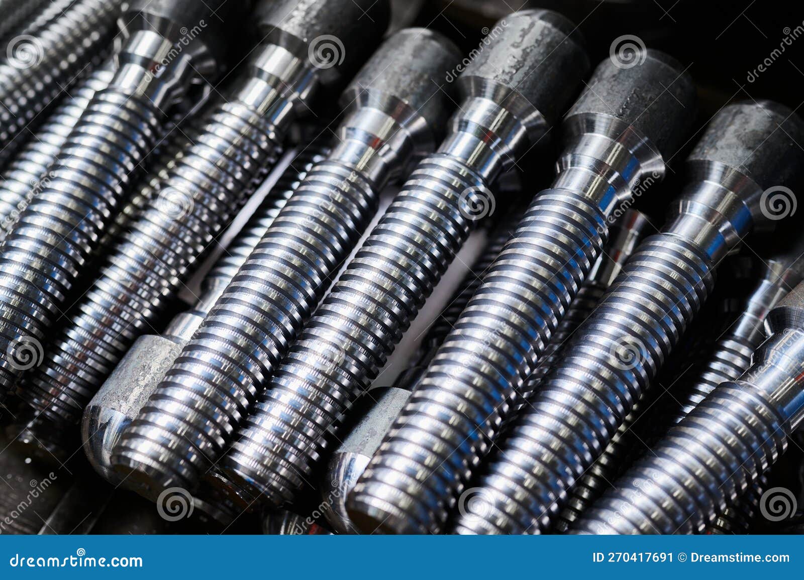 Large Shiny Bolts Stack in Plant Warehouse Macro View Stock Image ...