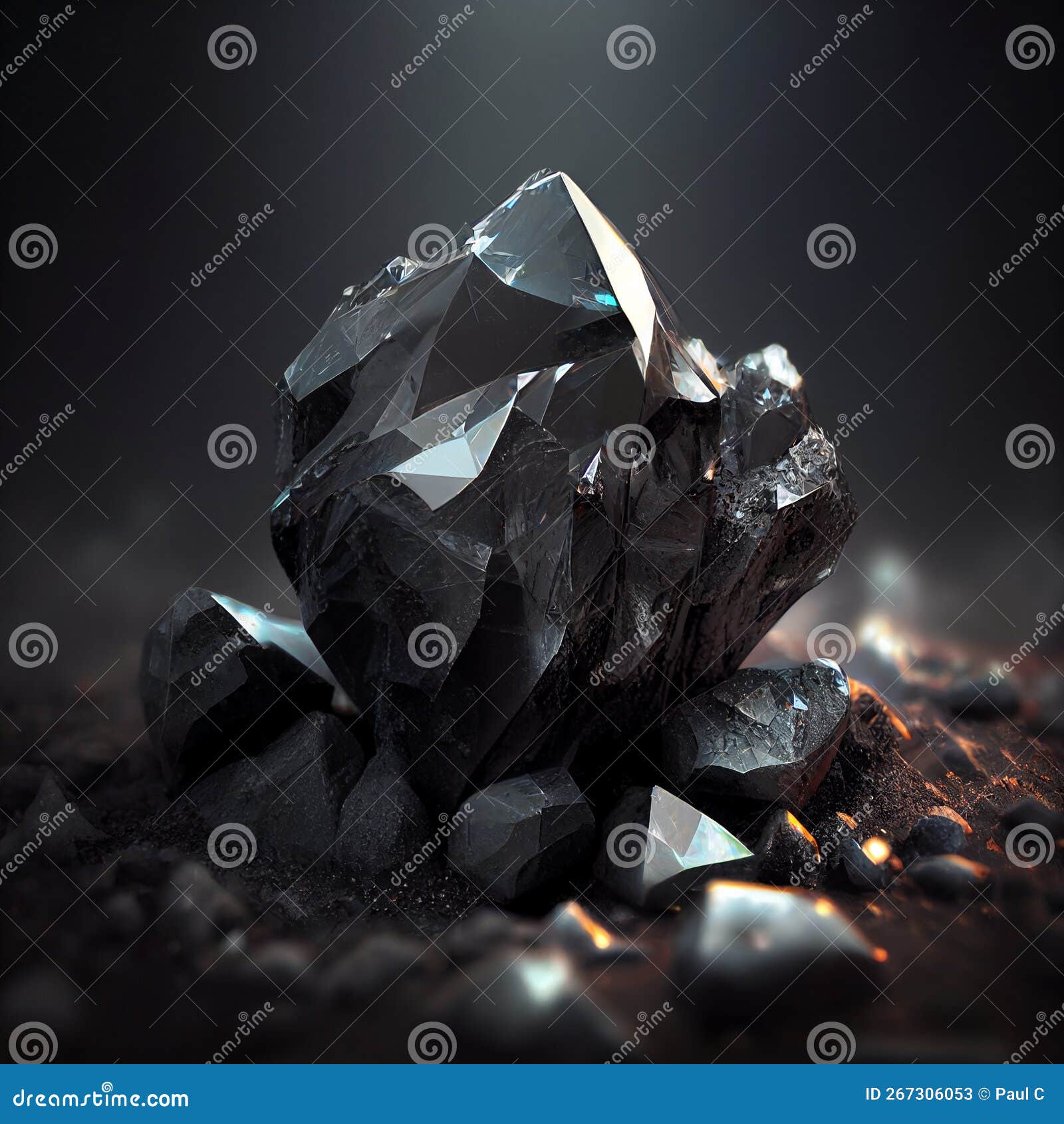 Large Shiny Diamond Rough Gem Stone with Black Dirty Coal Carbon ...