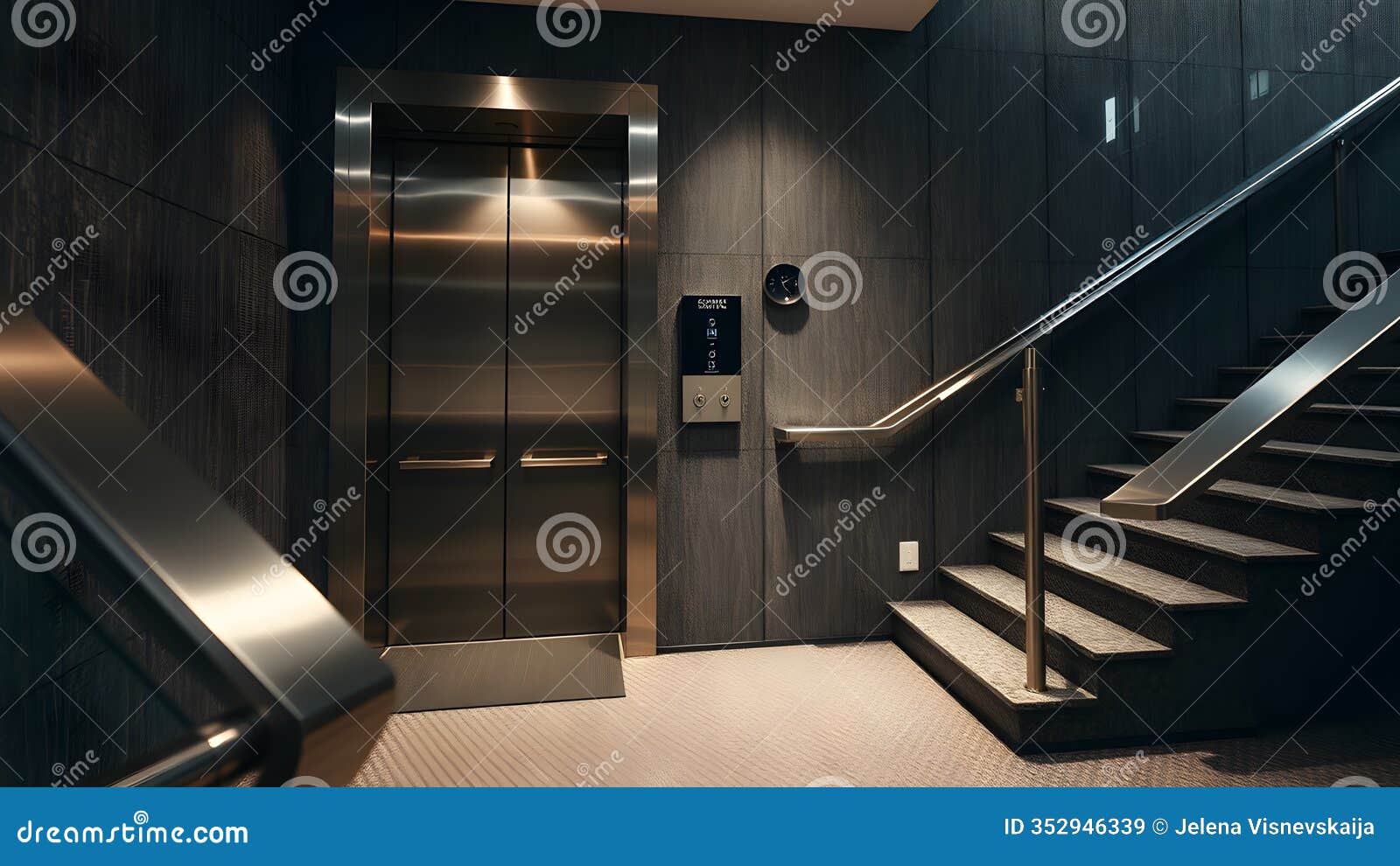 A Large, Shiny, Silver Elevator with a Black Wall in the Background ...