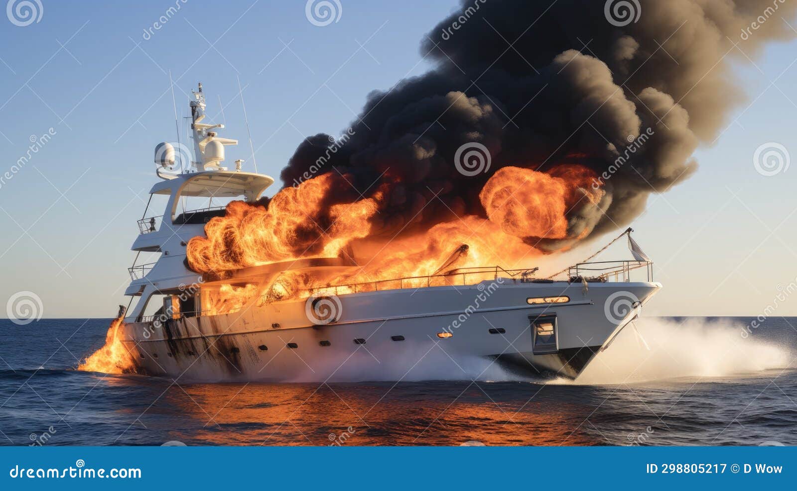 A Large Ship Caught Fire at Sea Stock Image - Image of flames, water ...