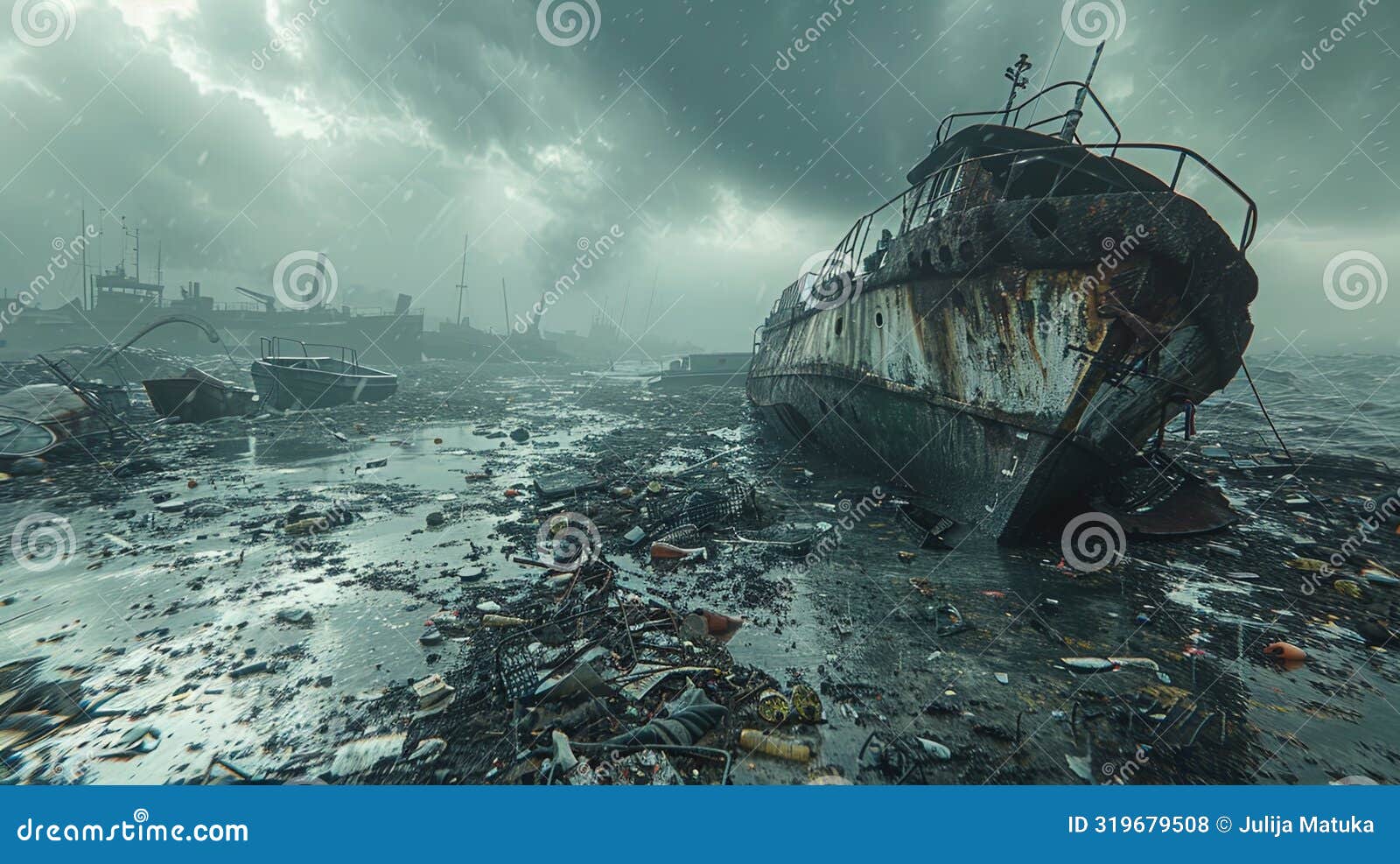 A Large Ship is Floating in a Polluted Ocean Stock Photo - Image of ...