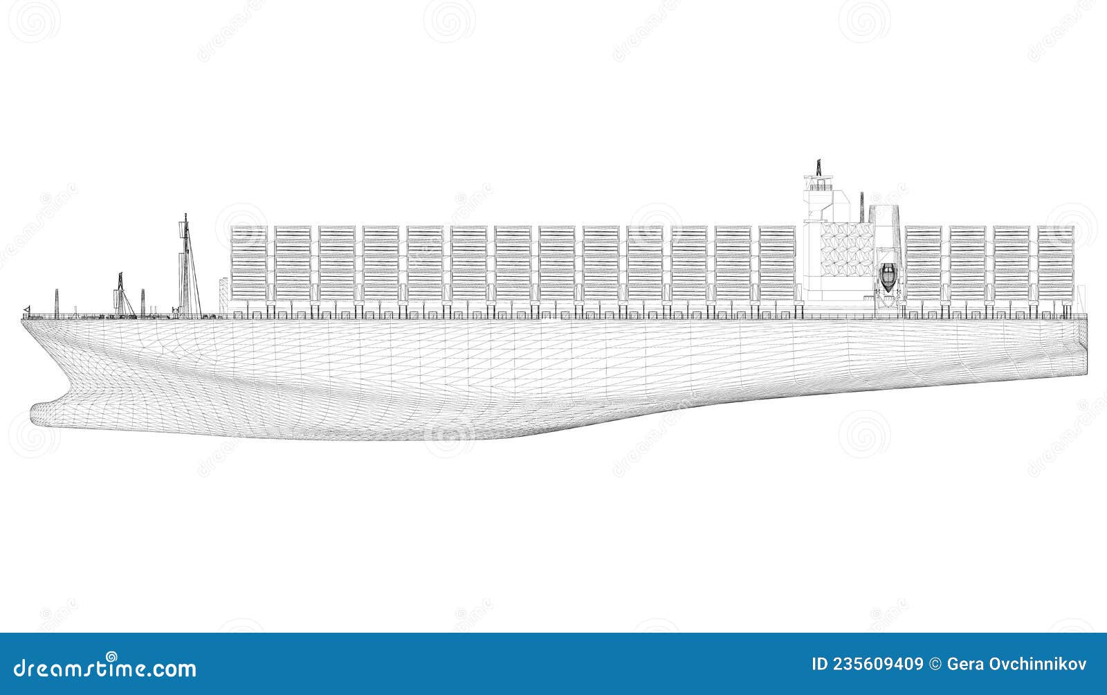 Large Ship Wireframe with Containers from Black Lines Isolated on White ...