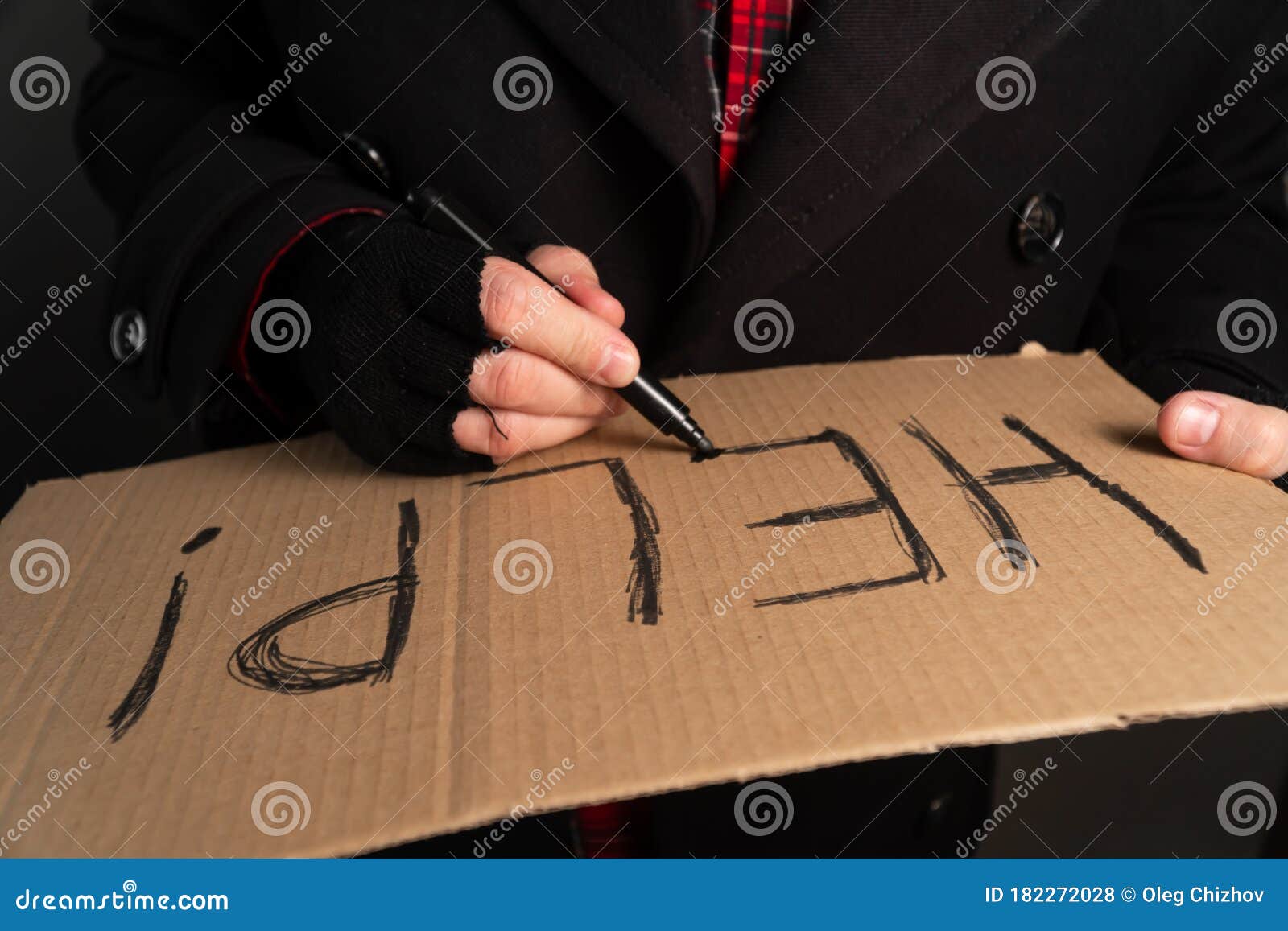 Large Shot of Writing Text Asking for Help on Cardboard. the Concept of ...