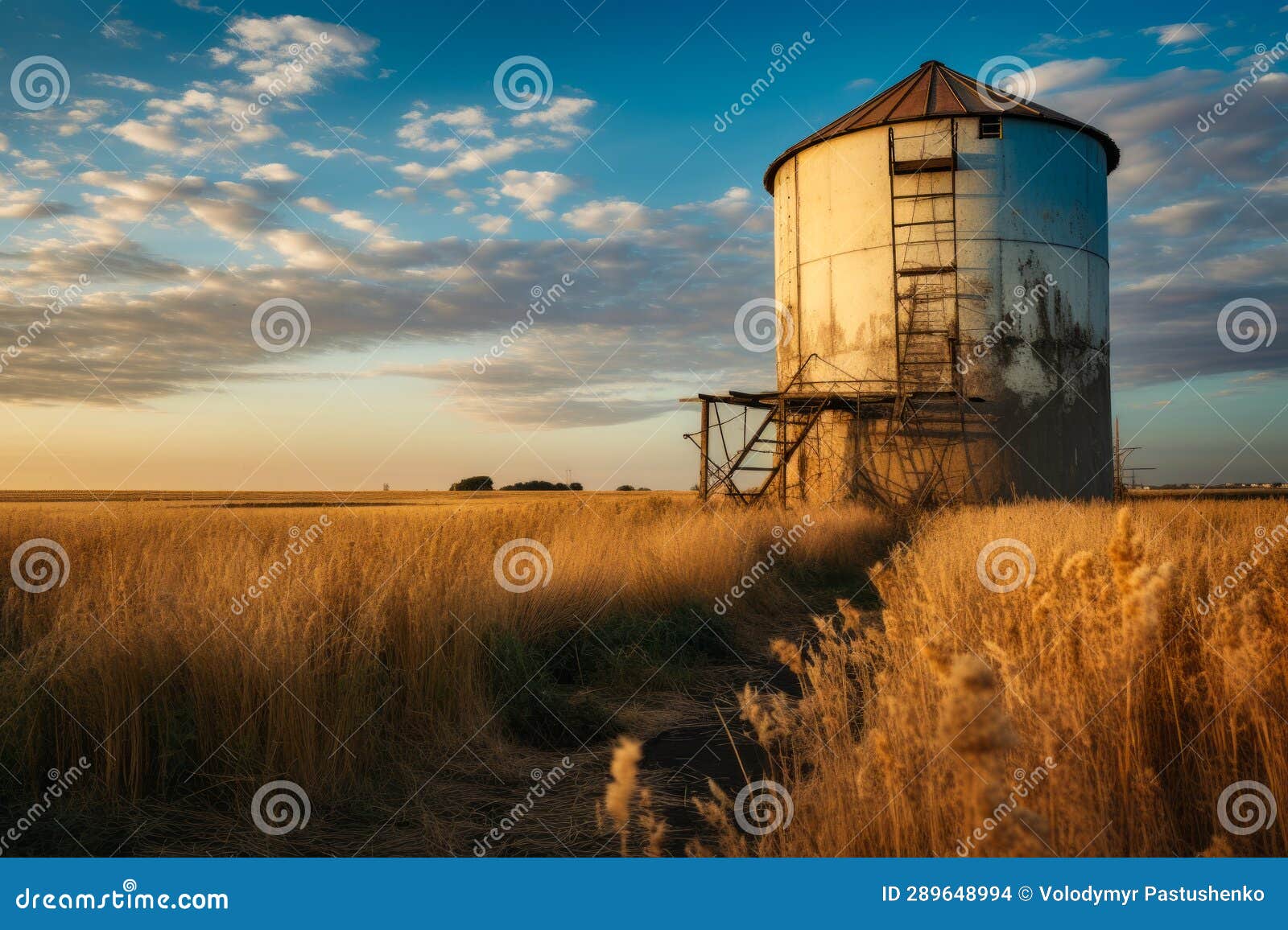 Large Silo in Field of Tall Grass with Sky Background. Generative AI ...