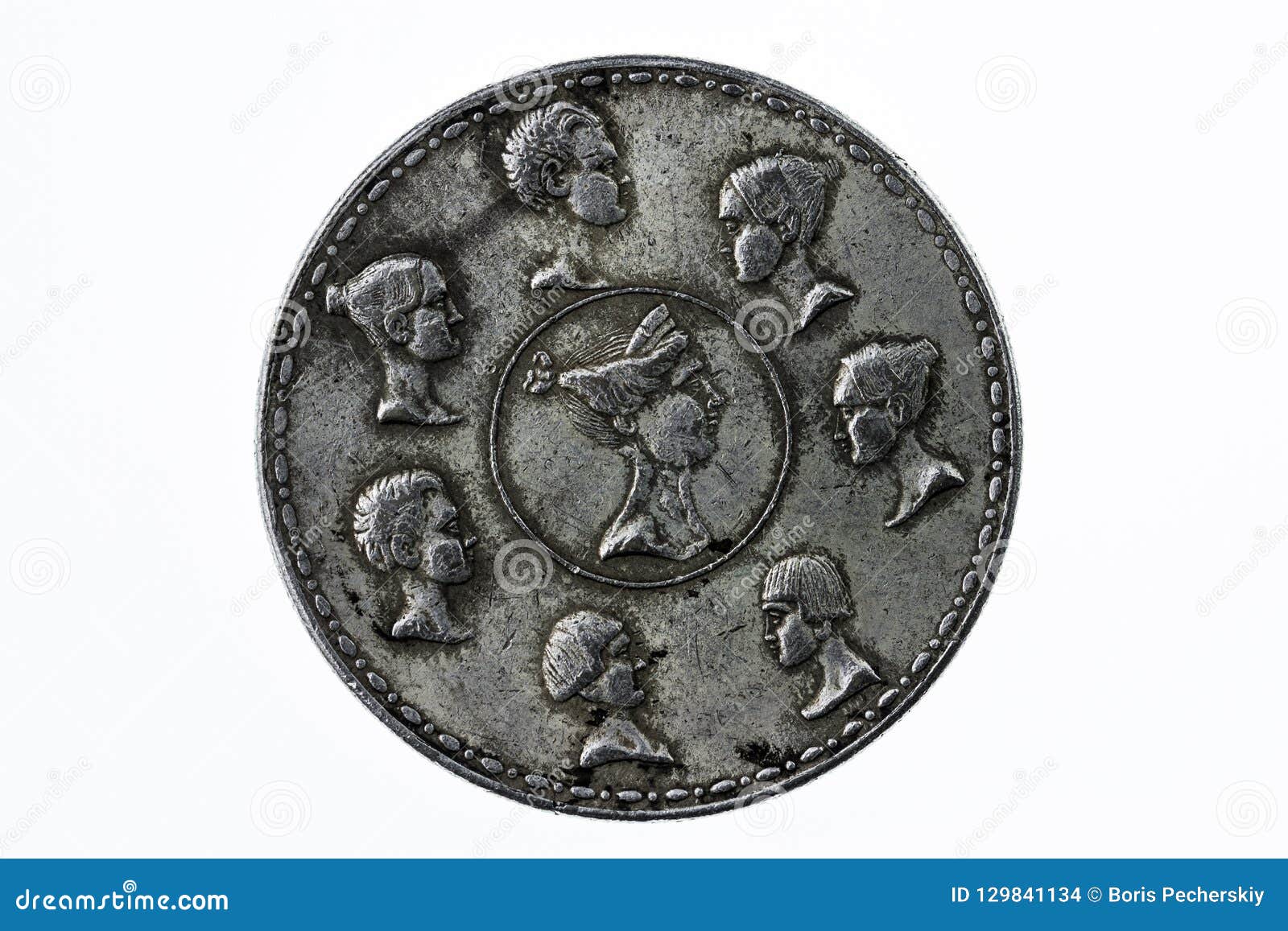 Large Silver Coin on White Background Stock Photo - Image of landmark ...